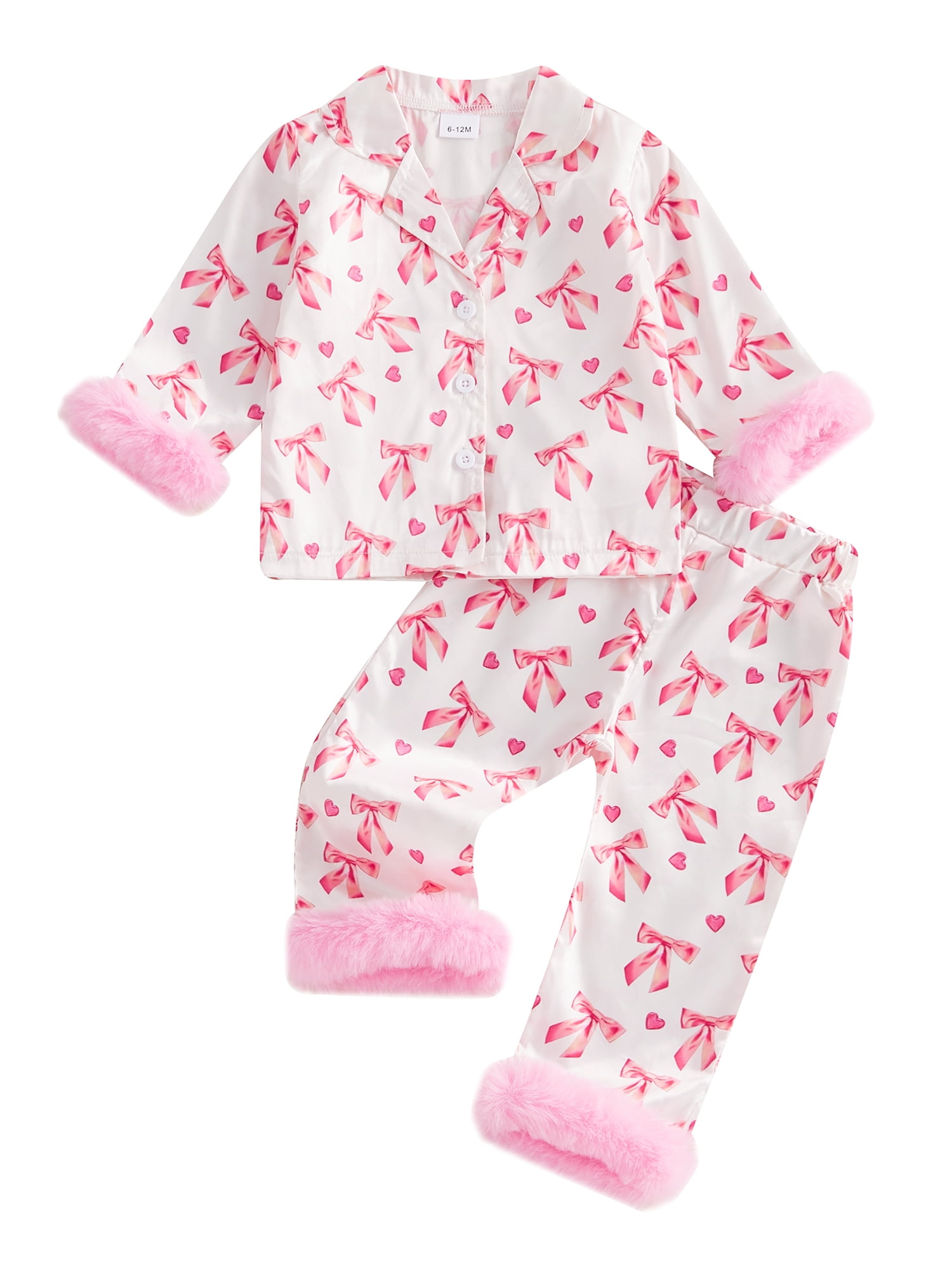 Michellecmm Toddler Baby Girl Valentine Pajamas Sets Bow Print Plush ...