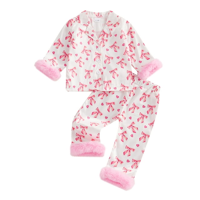 Michellecmm Toddler Baby Girl Valentine Pajamas Sets Bow Print Plush ...