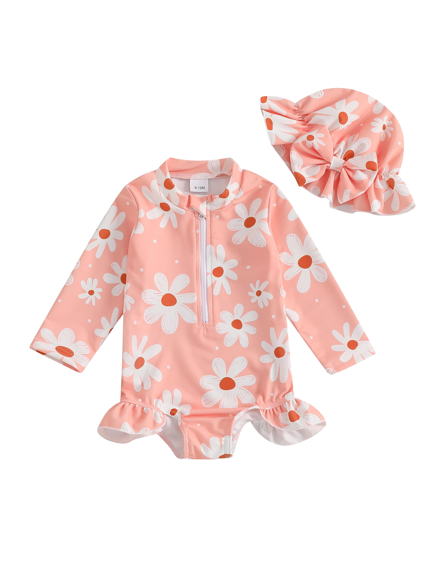 Michellecmm Toddler Girls Rash Guard Swimsuit Rompers Long Sleeve Floral Print Baby Ruffles ...