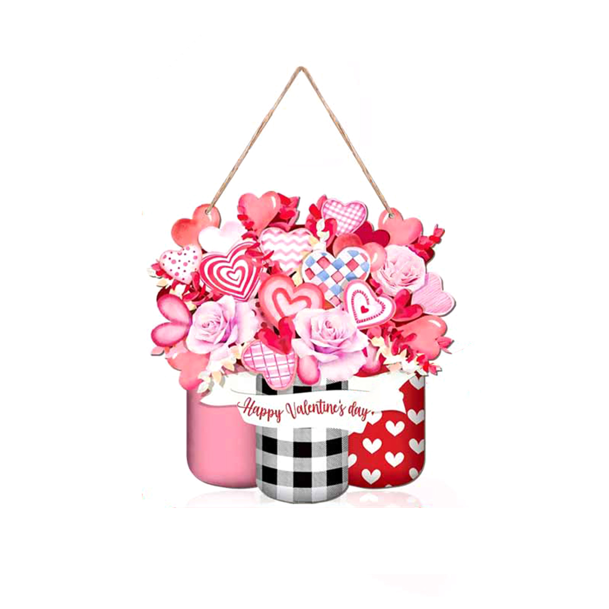Michellecmm Valentine's Day Hanging Decoration Wooden Rose Letter Plaid ...