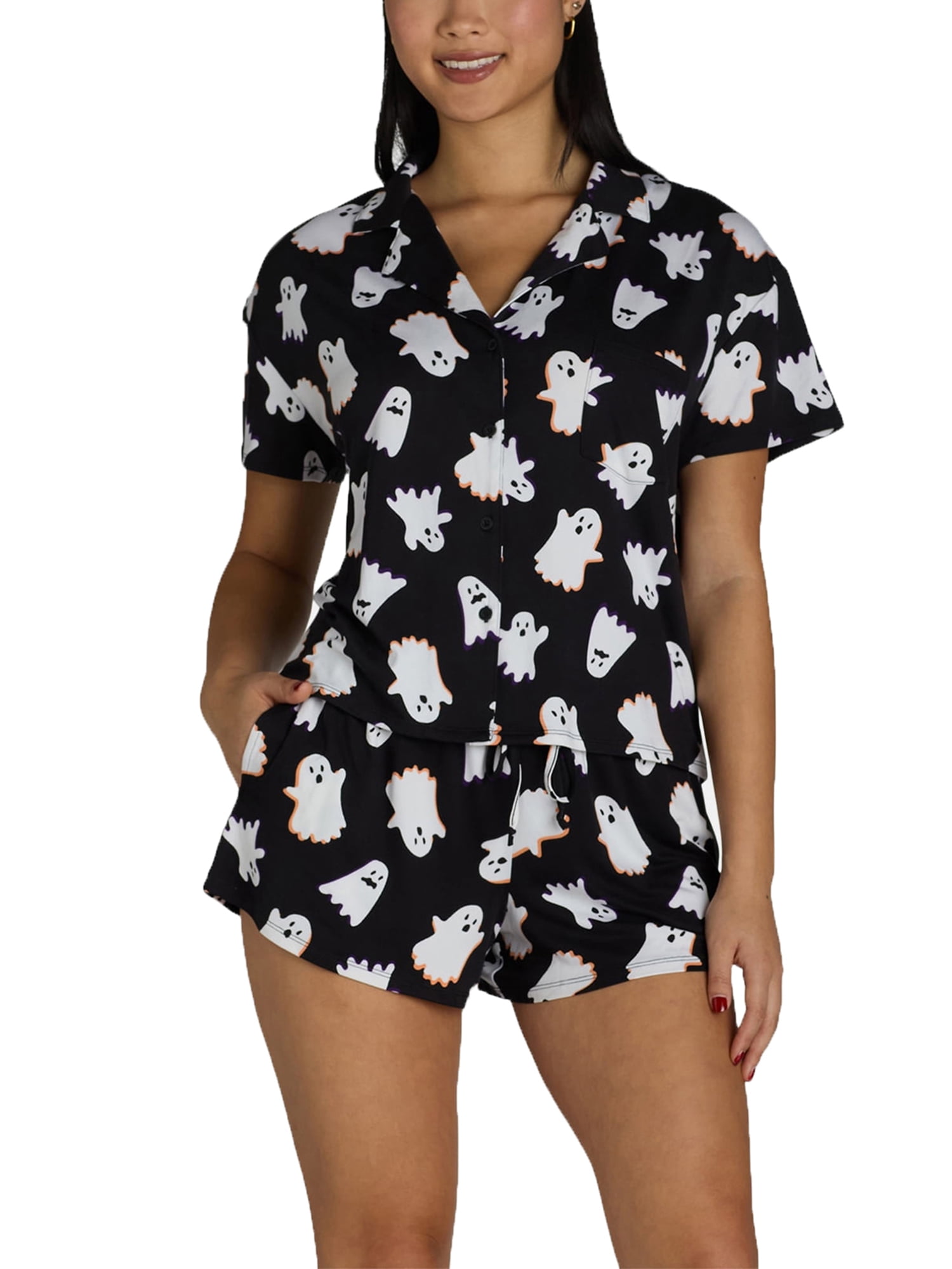 Michellecmm Women 2 Piece Pajamas Set Halloween Print Short Sleeves ...