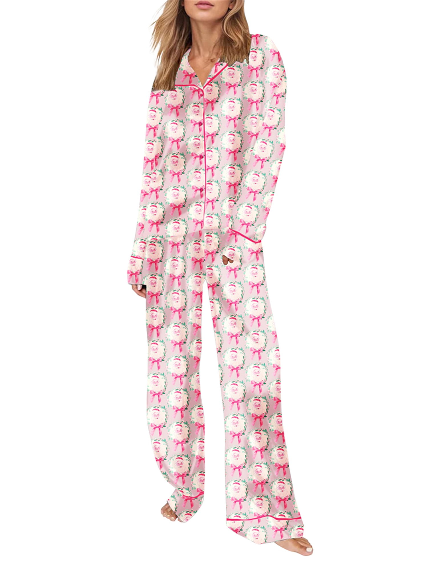 Michellecmm Women Christmas Pajamas Set 2 Pieces Loungewear Suits Bow ...