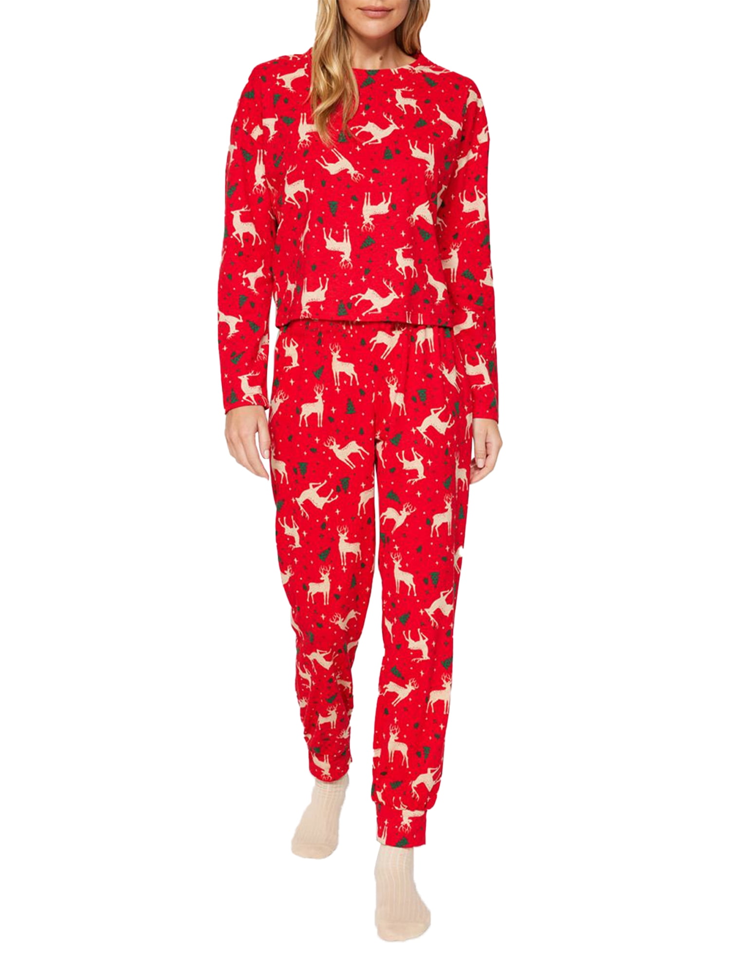 Michellecmm Women Christmas Pajamas Set Candy Cane/Elk Print Shirt and ...