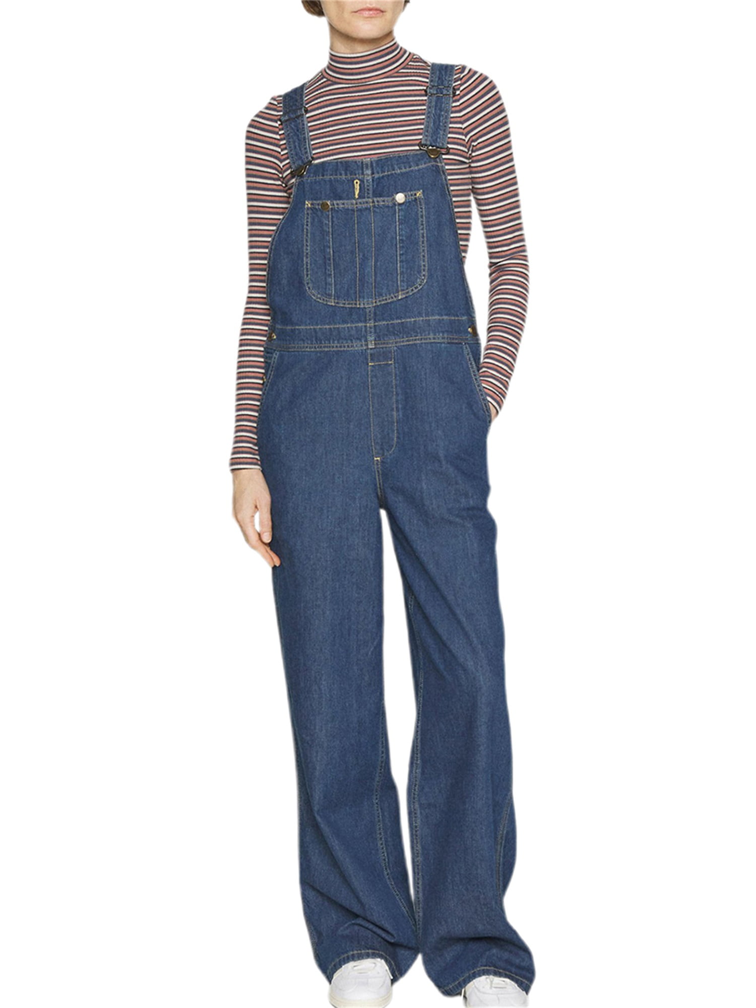 Michellecmm Women Denim Bib Overalls Adjustable Straps Pocket Romper ...