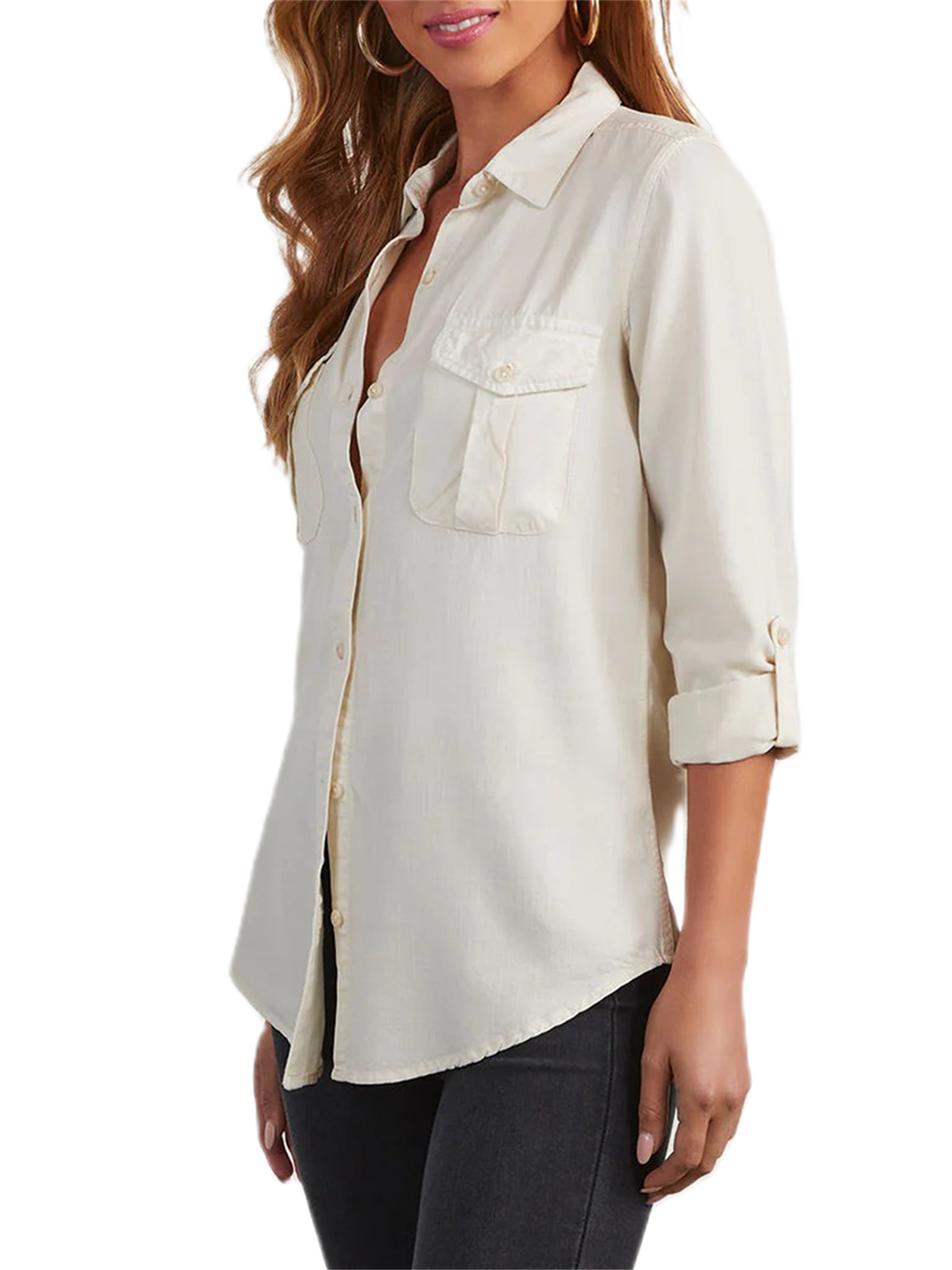 Michellecmm Women Denim Shirt, Long Sleeve Shirt Button-down Solid Fall ...
