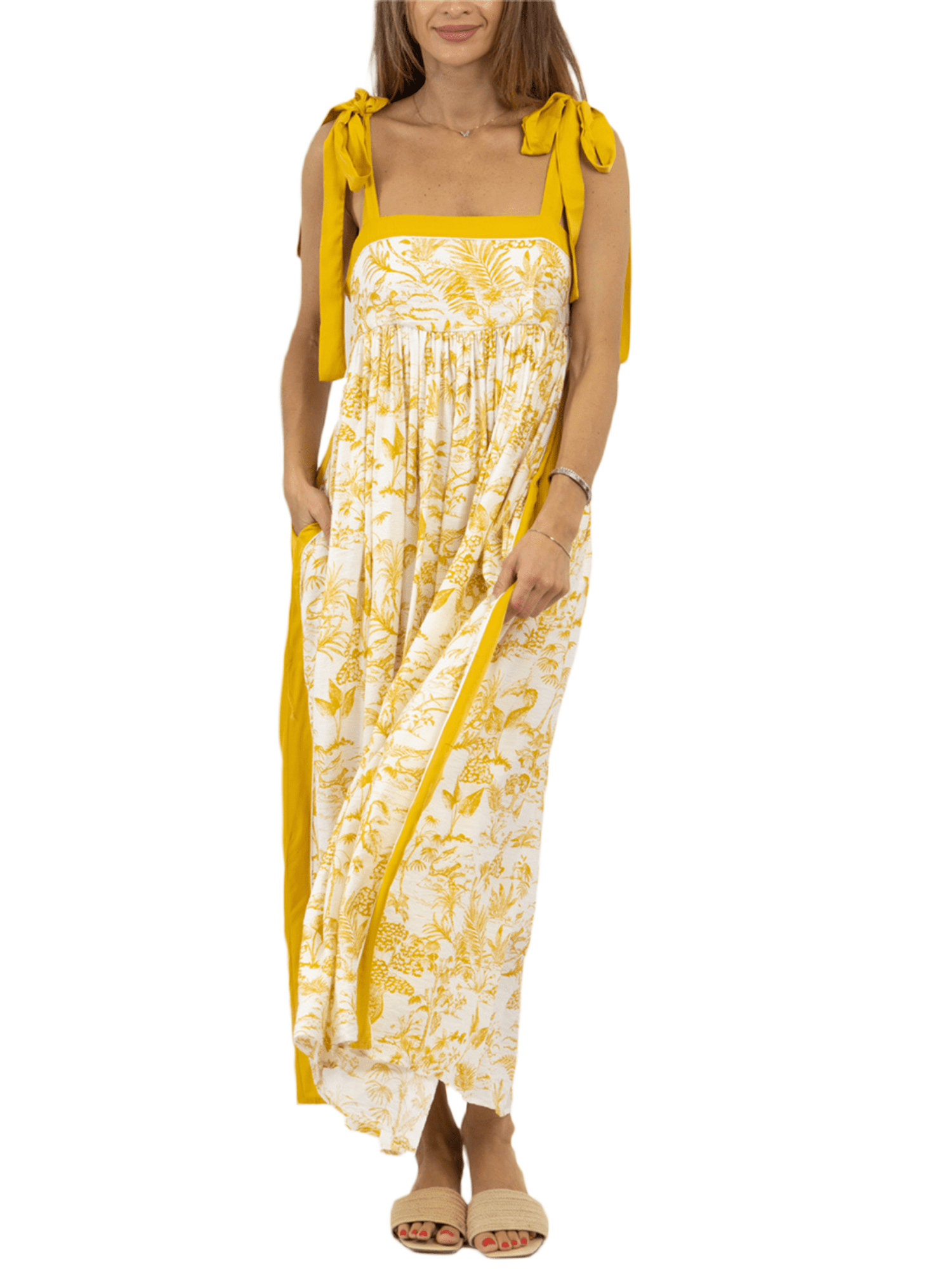 Michellecmm Women Long Cami Dress Floral Print Lacing Strap Flowy Loose ...