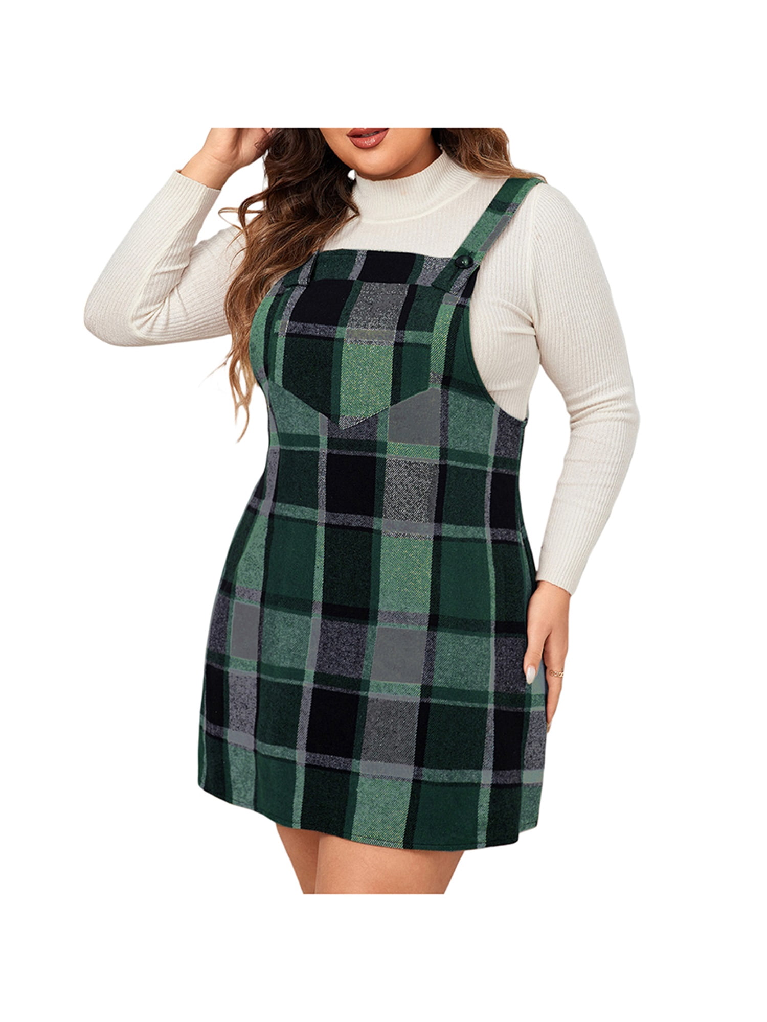 Plaid Overall Dress Plus Size