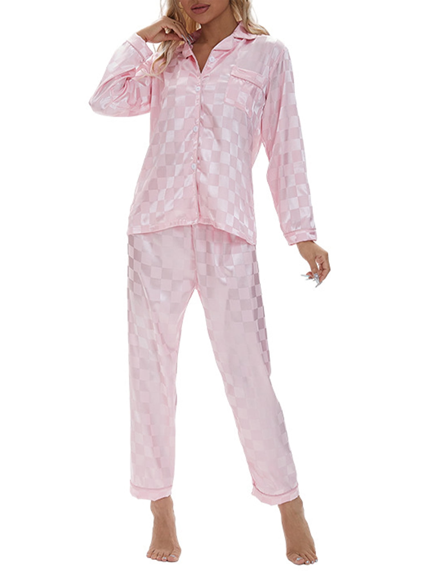 Michellecmm Women Plaid Pajama Set, Long Sleeve Button Closure Tops ...