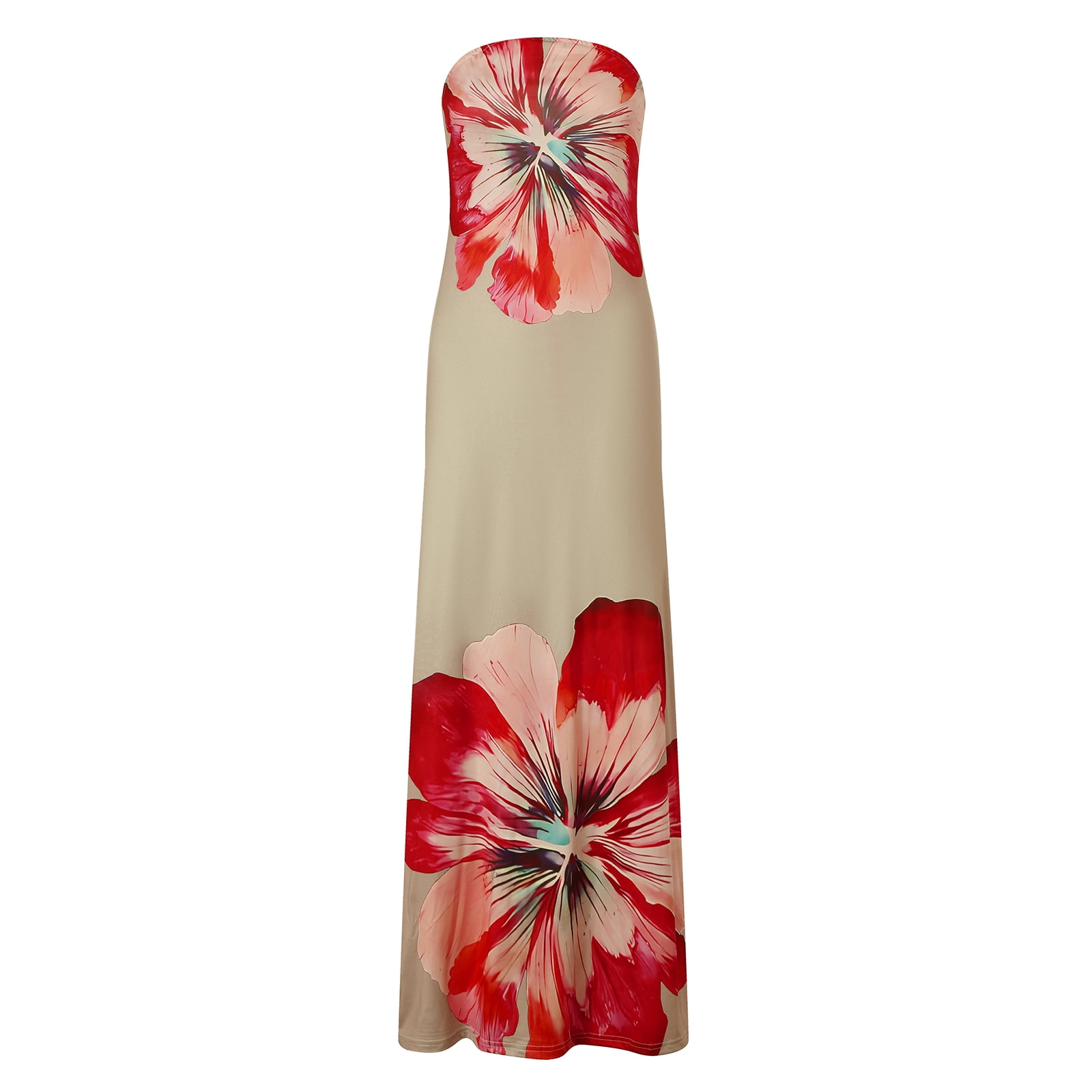 Michellecmm Women Strapless Tube Dress Summer Floral Print Backless ...