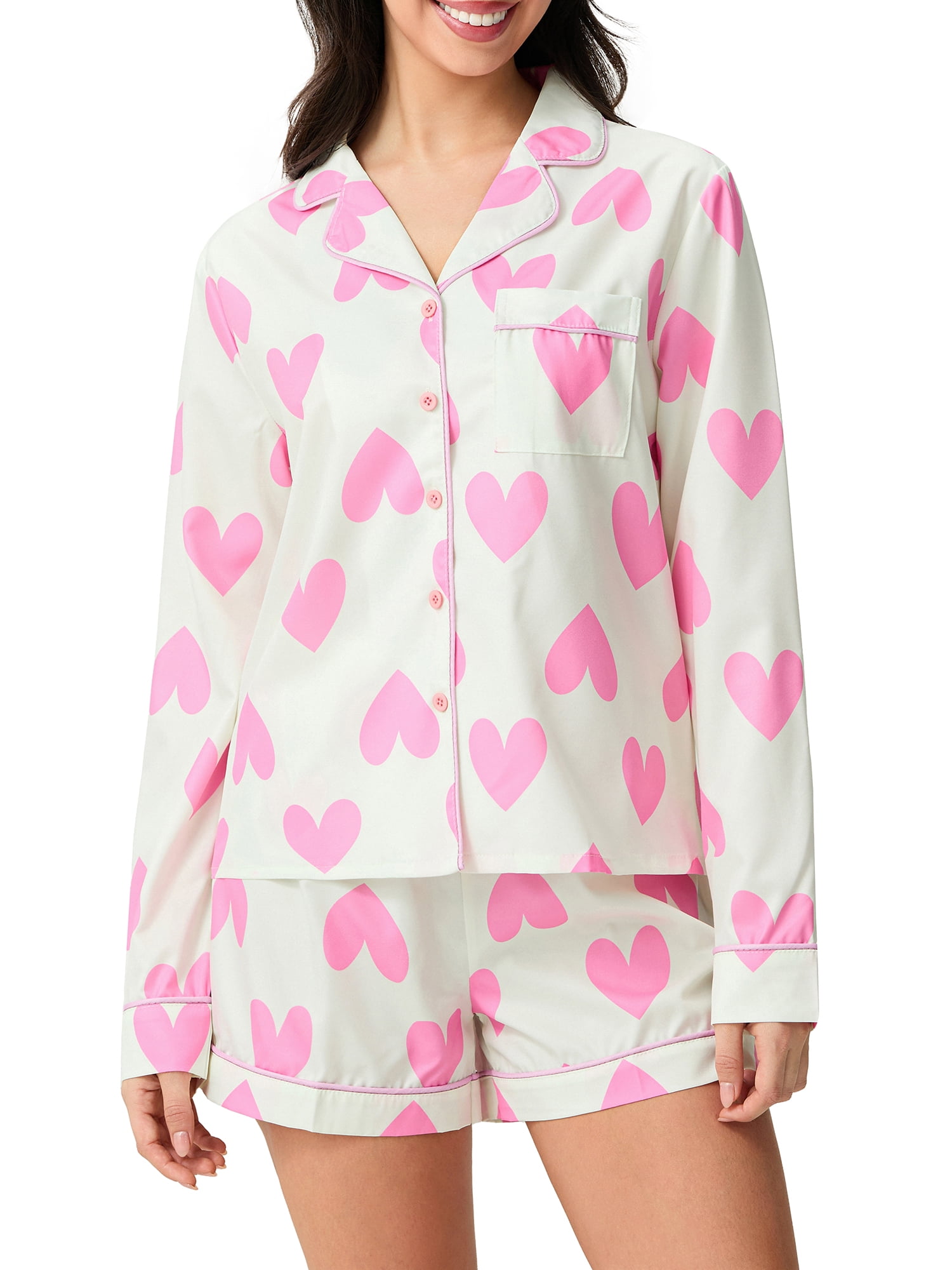 Michellecmm Women Valentine's Day Pajamas Lounge Set Heart Print Long ...