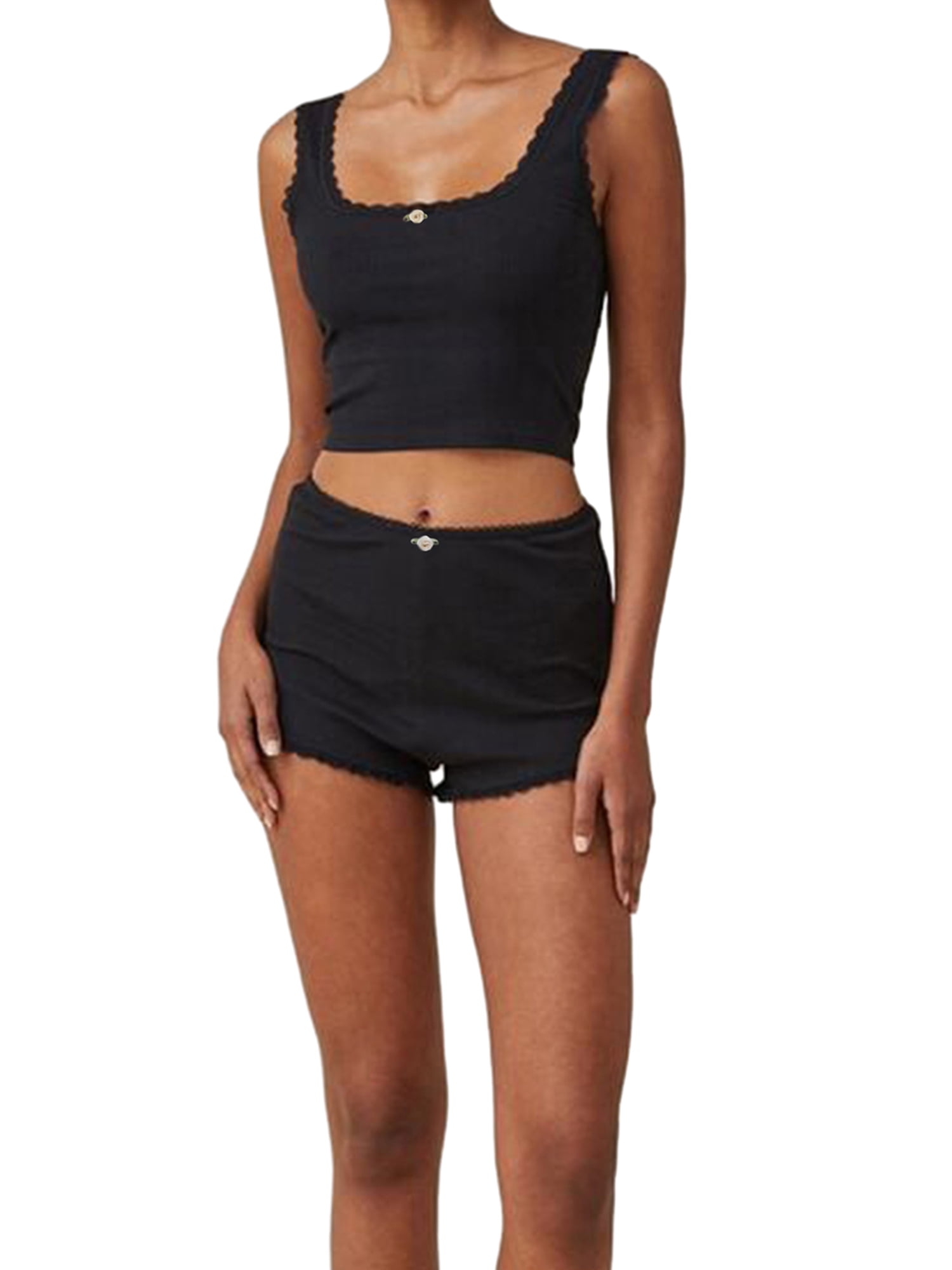 Michellecmm Women's 2 Piece Lounge Set Sleeveless Lace Trim Cami Tops ...