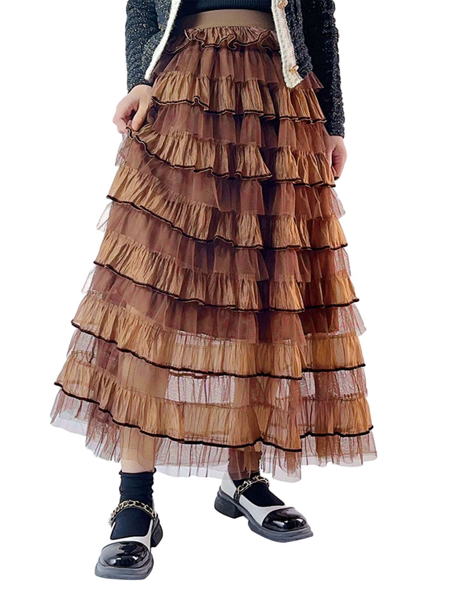 Michellecmm Women's Elegant Tulle Long Skirt, Puffy Fluffy Layered Cake ...