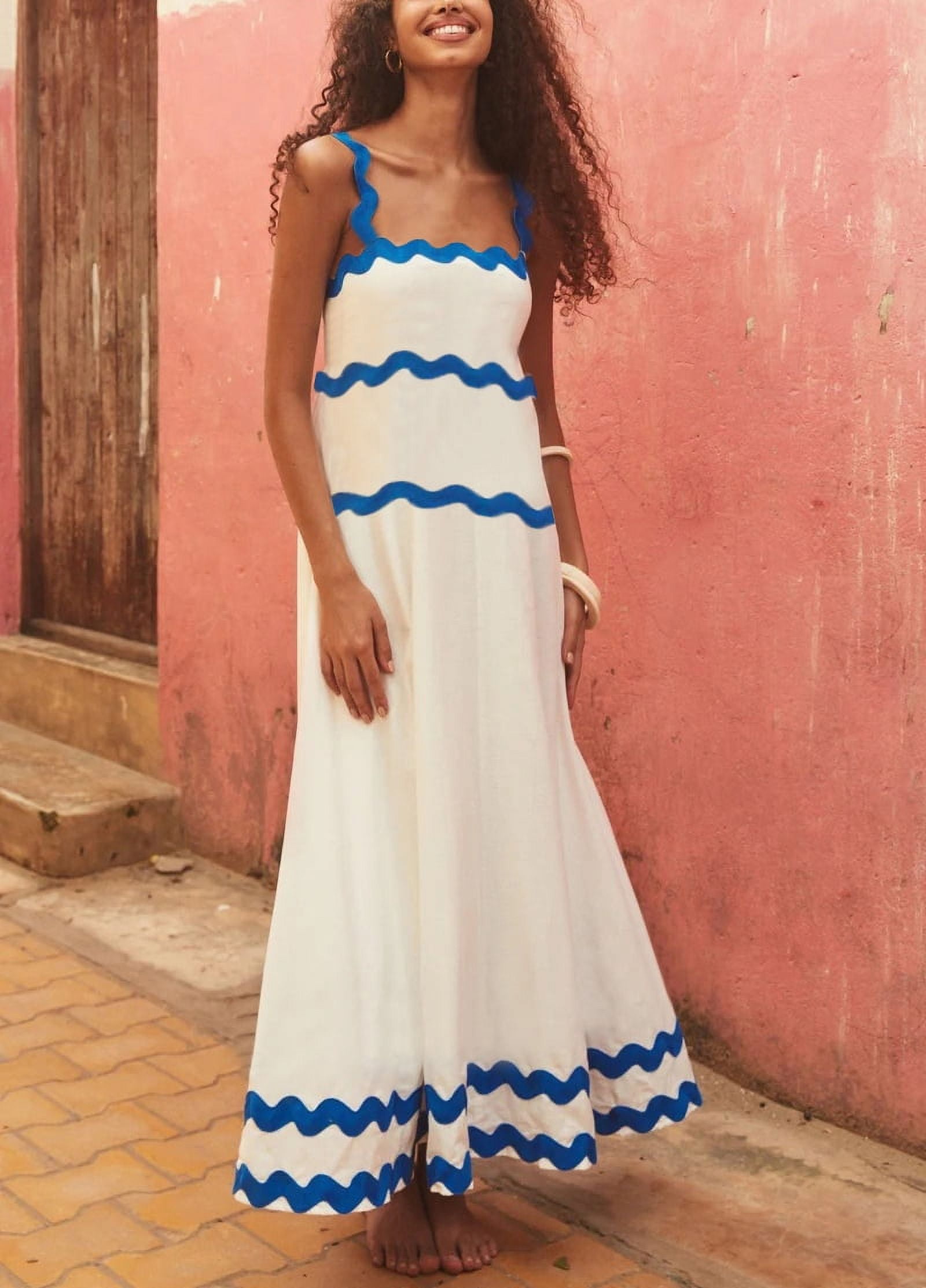 Michellecmm Women's Long Cami Dress Ric Rac Square Neck Sleeveless A ...