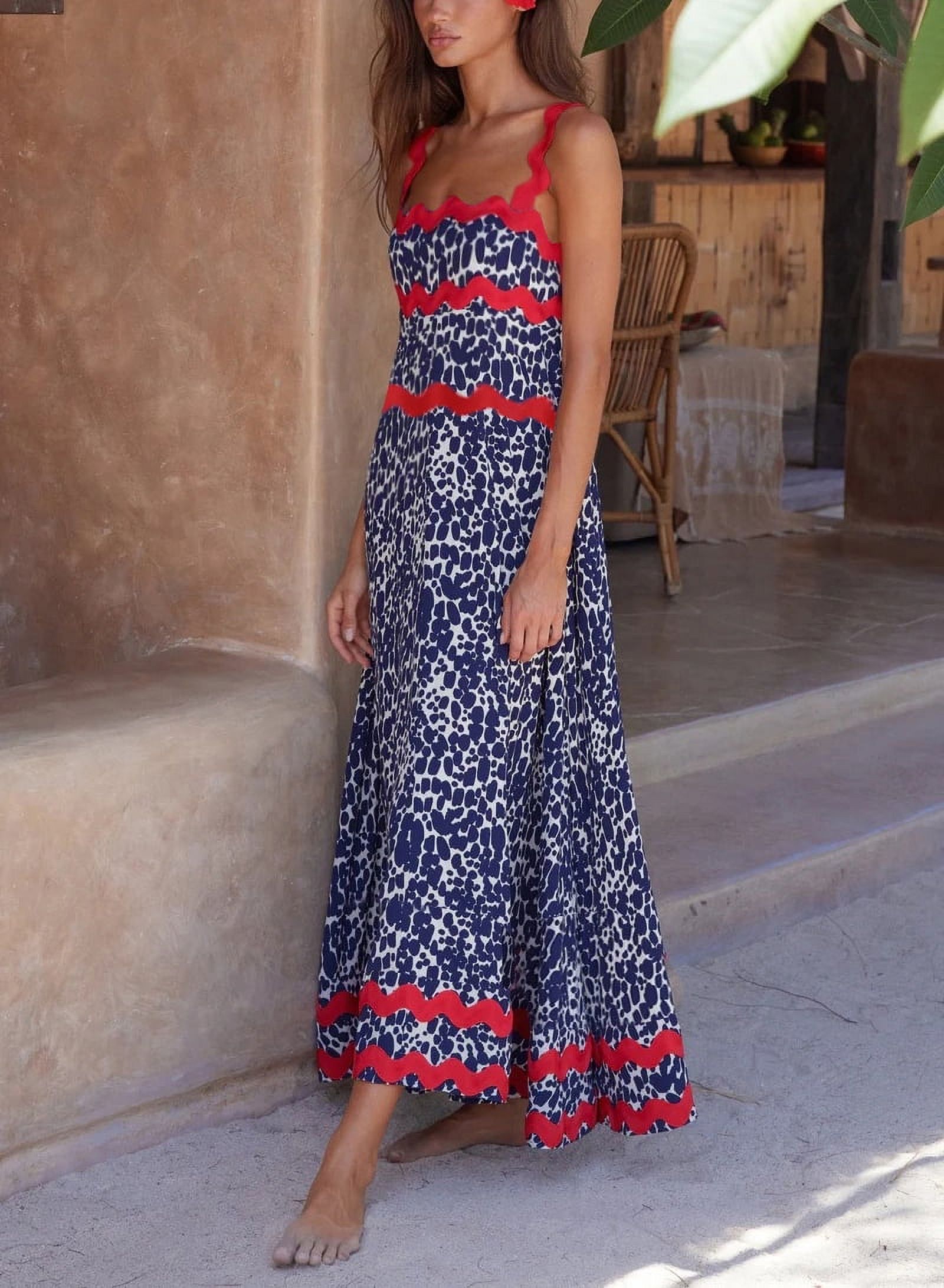 Michellecmm Women's Long Cami Dress Ric Rac Square Neck Sleeveless A ...