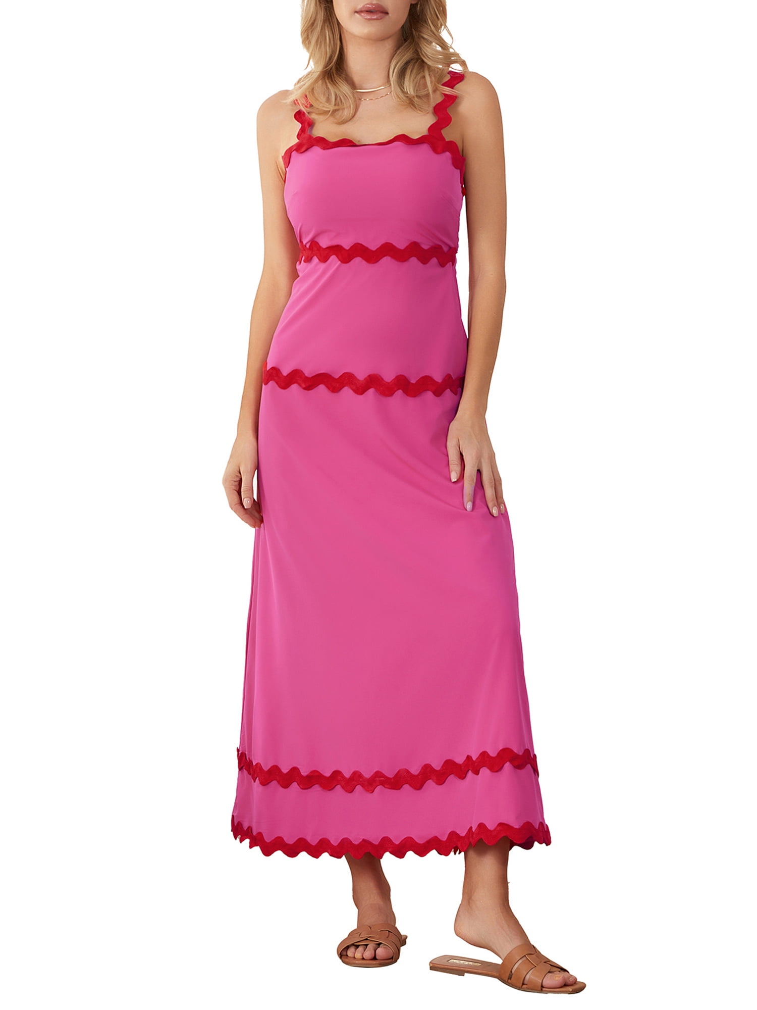 Michellecmm Women's Long Cami Dress Ric Rac Square Neck Sleeveless A ...