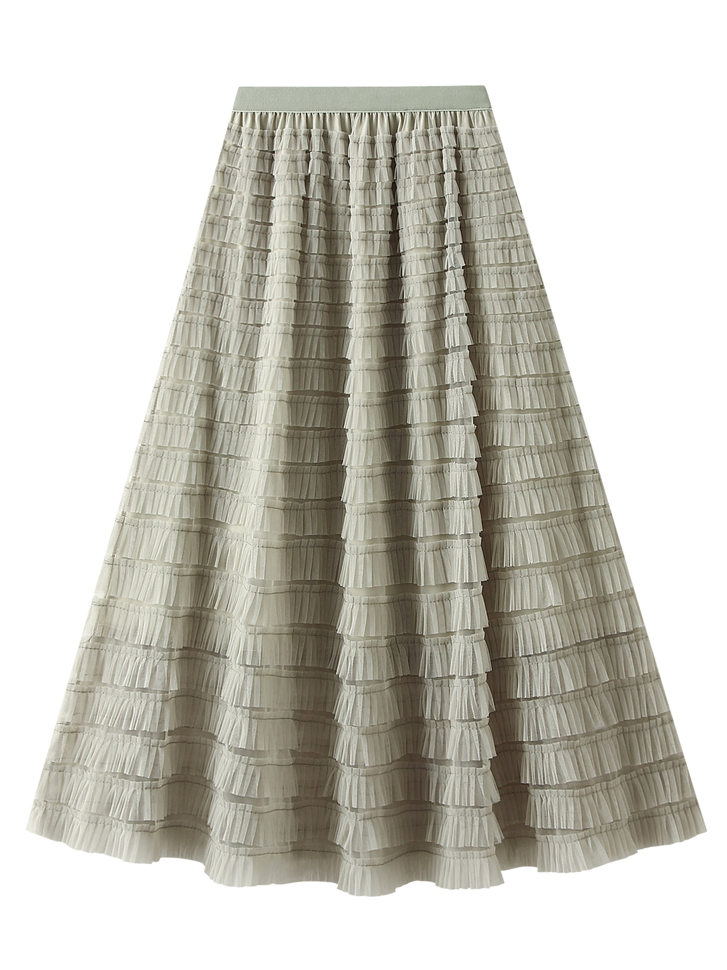 Michellecmm Women's Midi Skirts Solid Color Layered Tulle Frills High ...