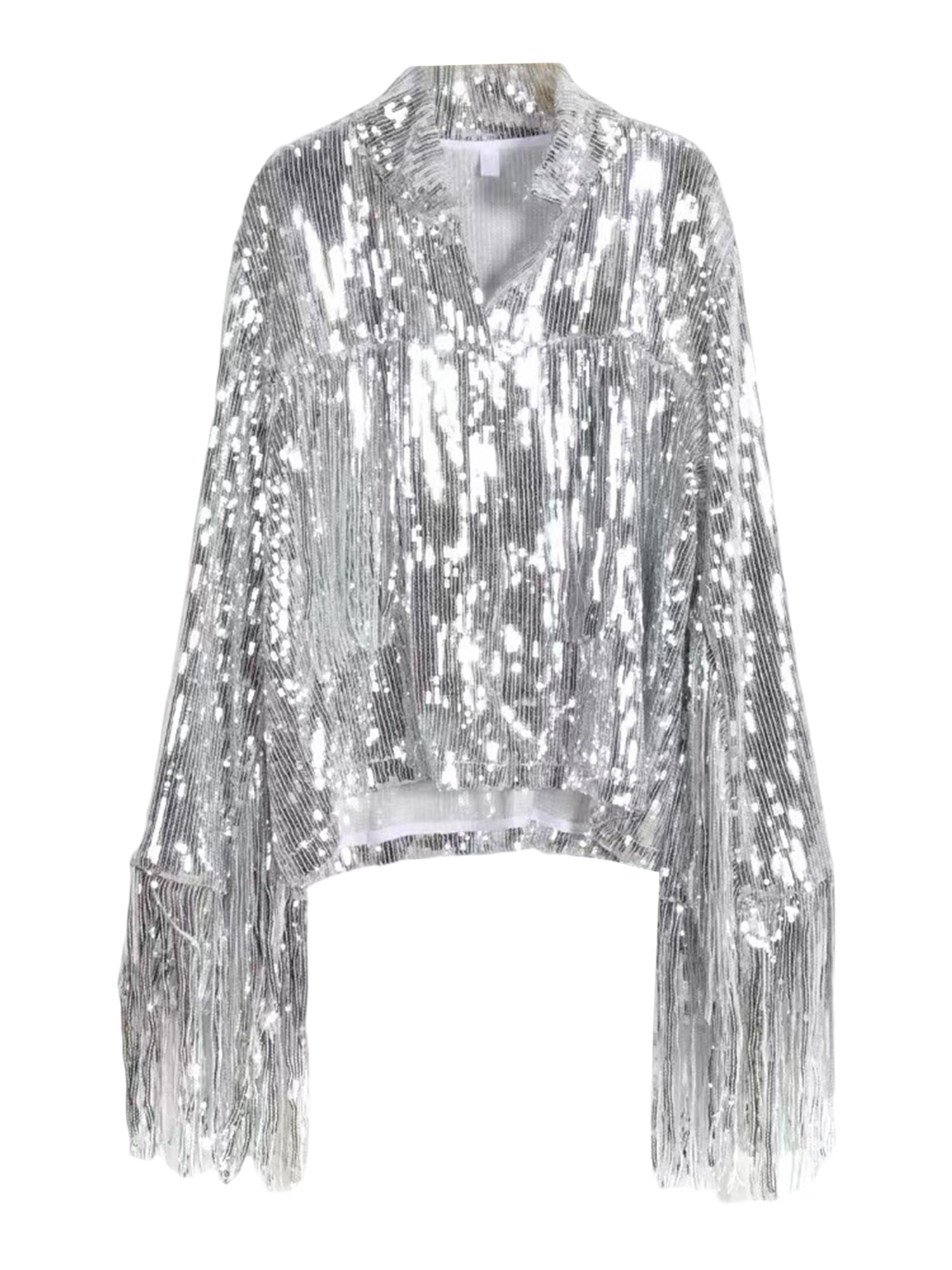 Michellecmm Women's Sequin Party Jackets Long Sleeve Tassel Jackets ...