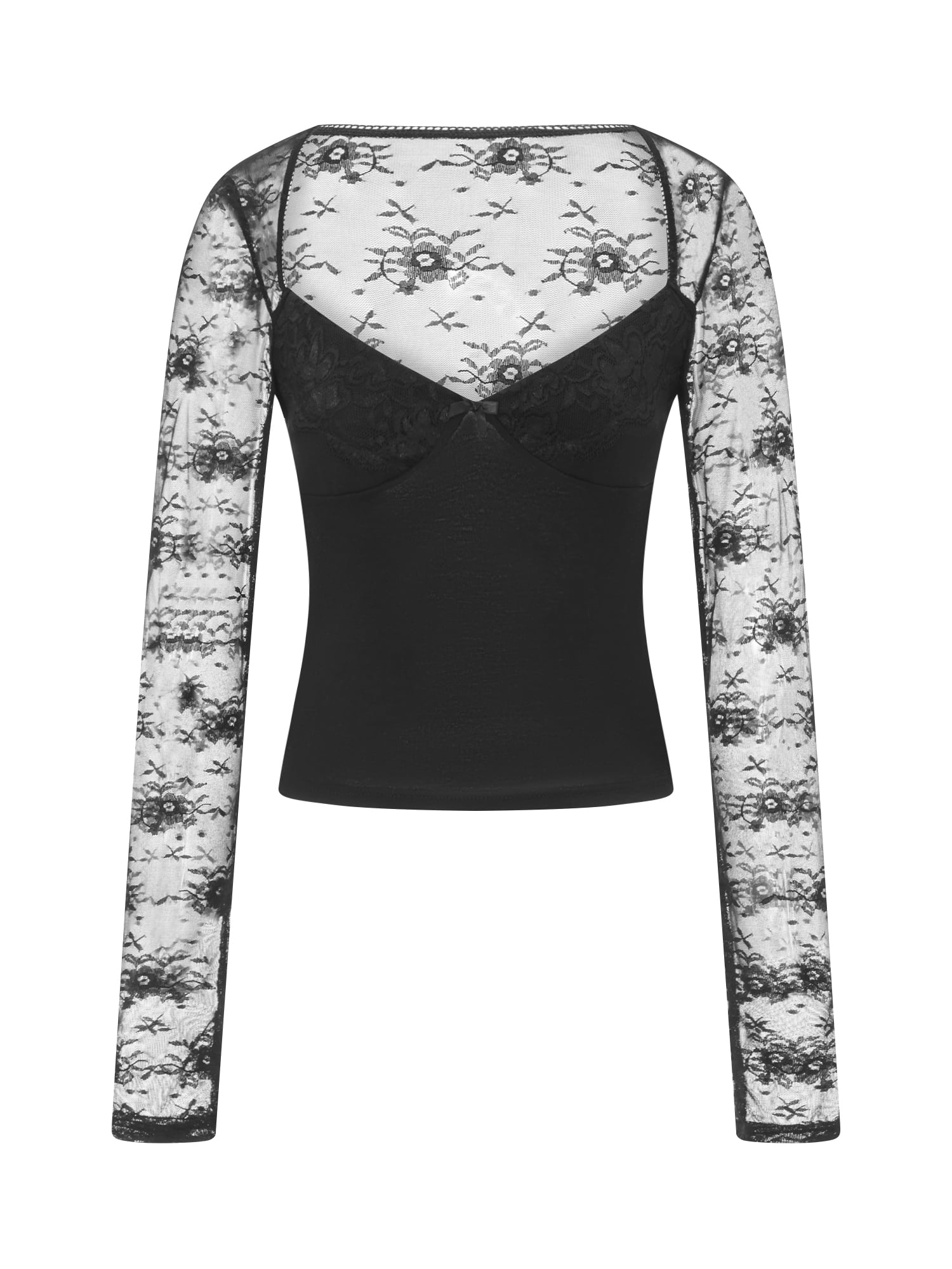 Michellecmm Women’s Sheer Mesh Tops Long Sleeve Floral Lace Deep V Neck ...