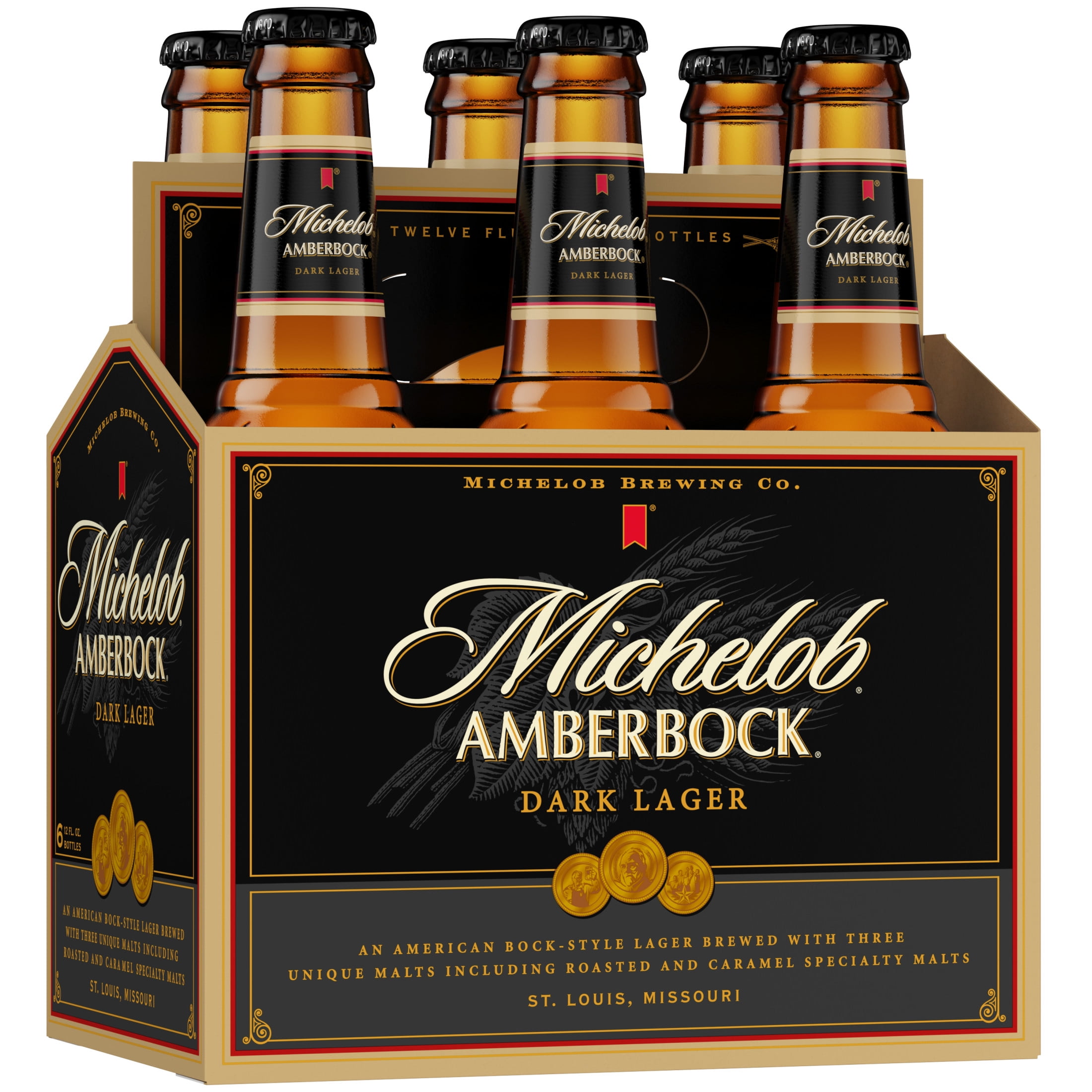 Michelob American Dark Lager Beer 6 Pack 12 fl oz Glass Bottles 5.2% ...