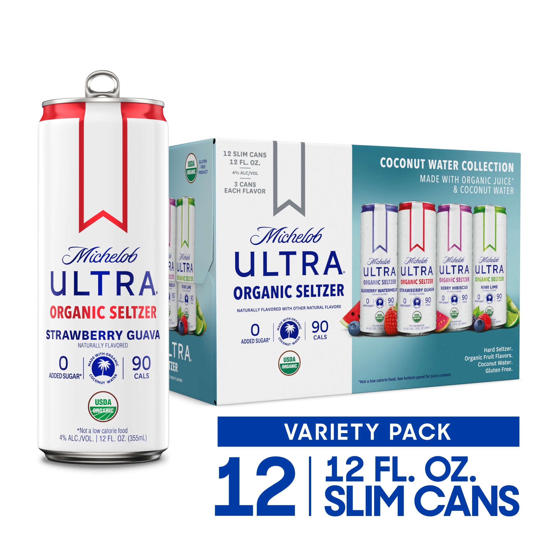 Michelob ULTRA Organic Hard Seltzer Coconut Water Variety Pack, 12 Pack ...