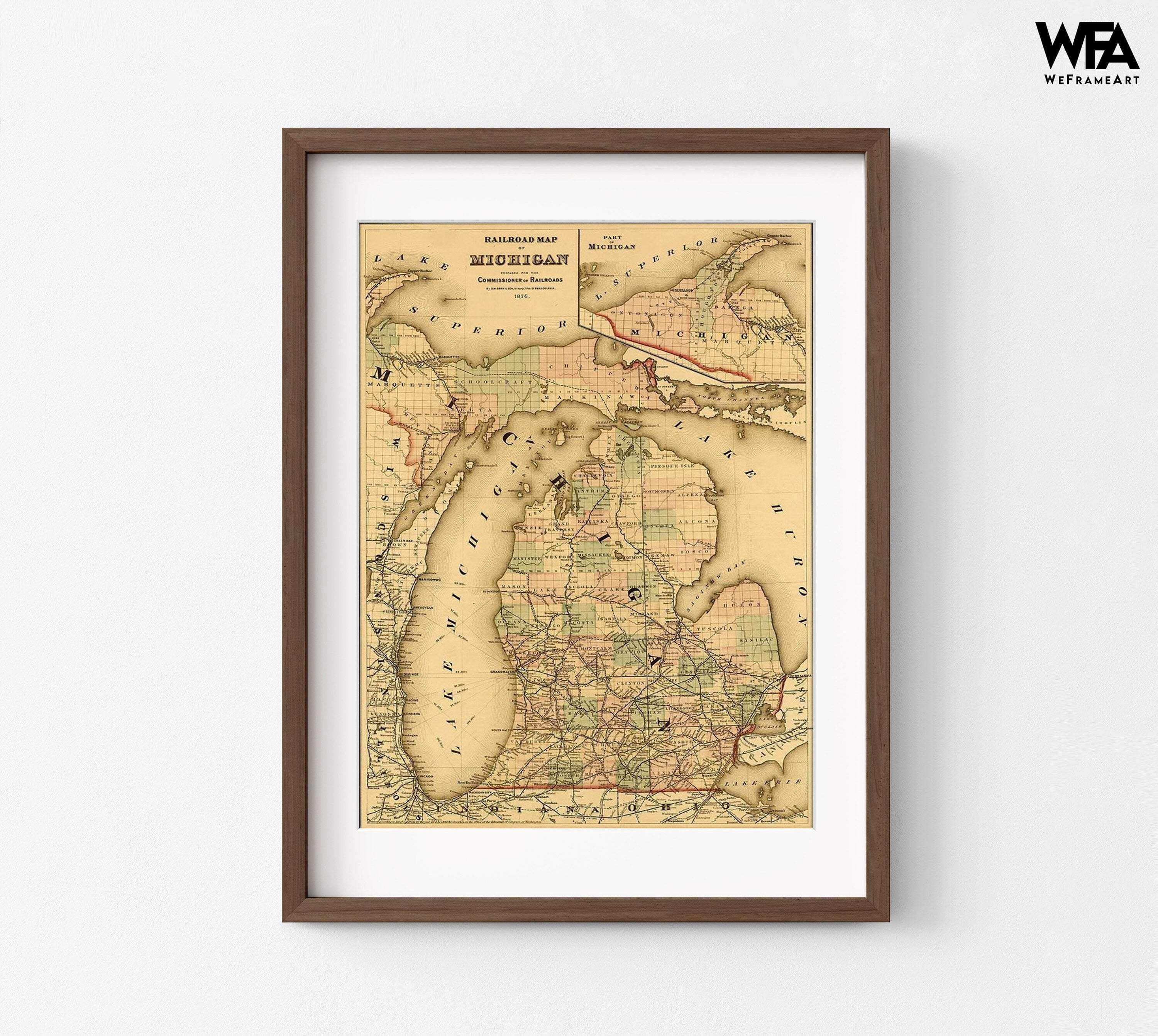 Michigan 1876, Large Michigan Map, Michigan Map Art, Vintage Michigan ...