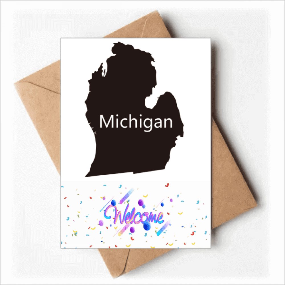 Michigan America USA Map Outline Welcome Back Greeting Cards Envelopes ...