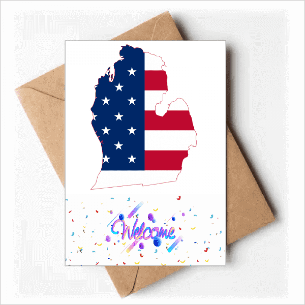 Michigan America USA Map Stars tripes Flag Welcome Back Greeting Cards ...
