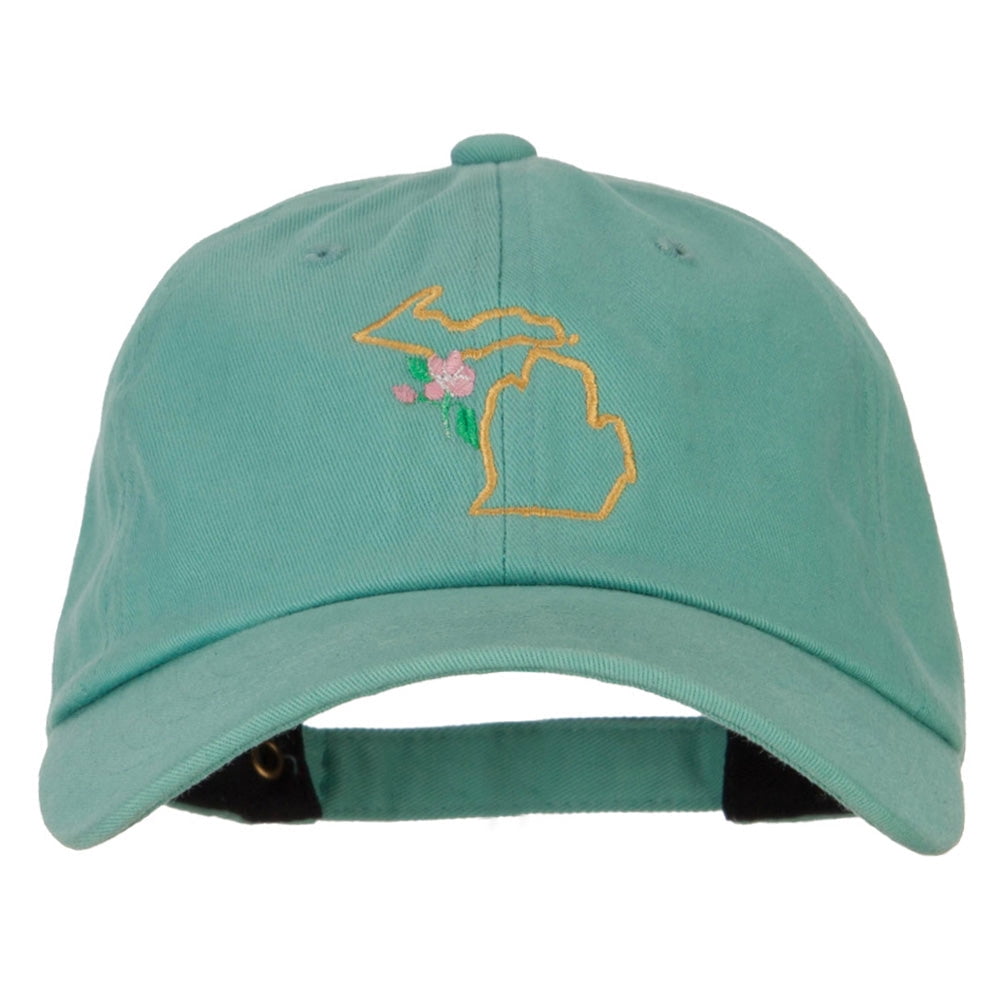 Michigan Apple Blossom with Map Embroidered Unstructured Washed Cap ...