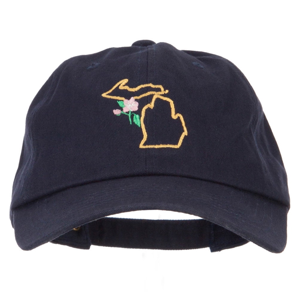 Michigan Apple Blossom with Map Embroidered Unstructured Washed Cap ...