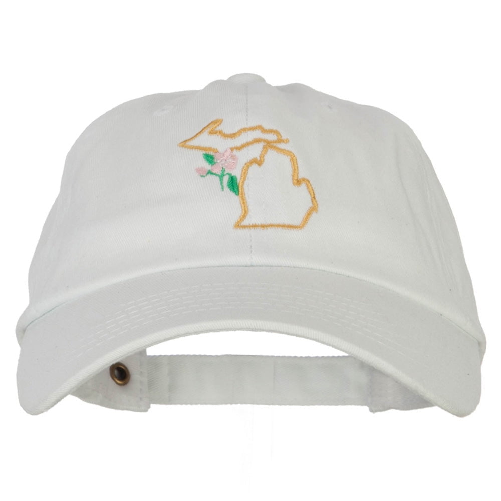 Michigan Apple Blossom with Map Embroidered Unstructured Washed Cap ...