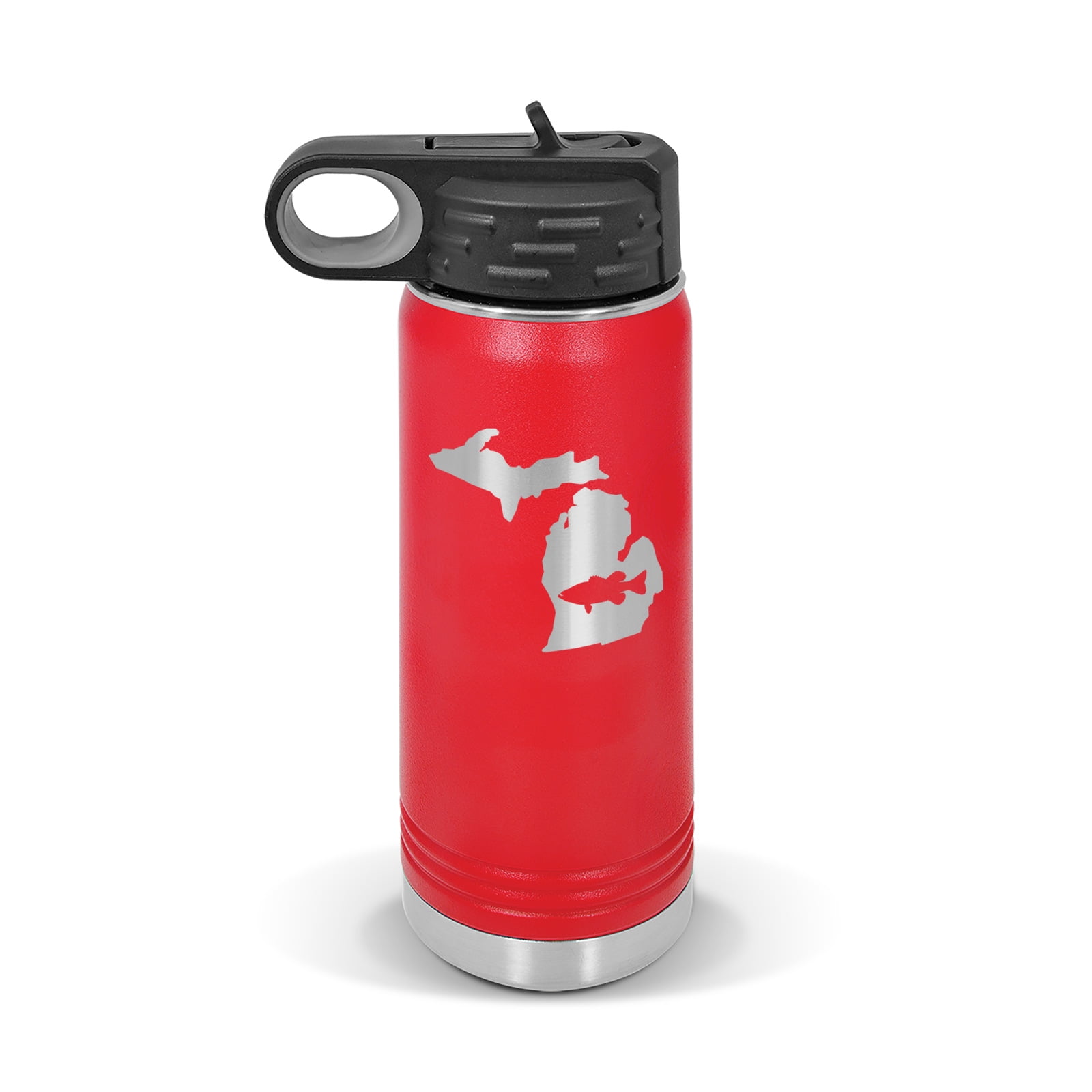 Michigan Bass Water Bottle 20 oz - Laser Engraved w/ Flip Top Removable ...