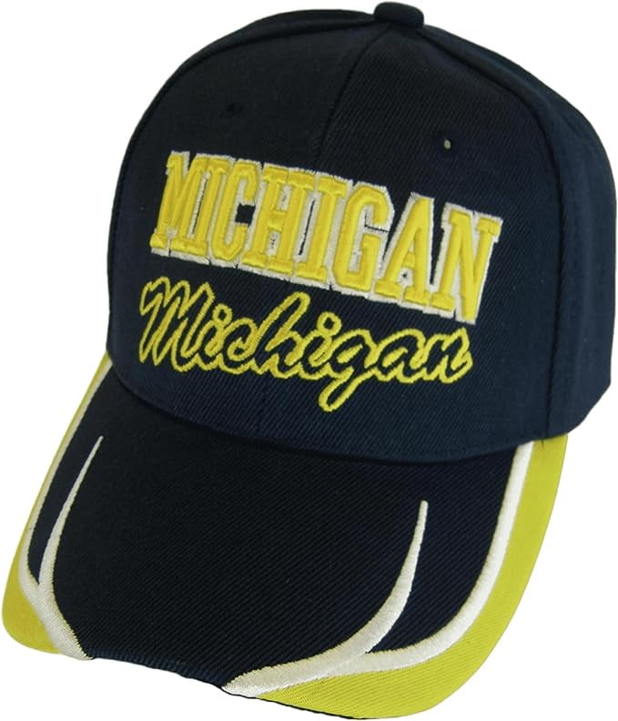 Michigan Block and Script Lettering Baseball Cap with Embroidered Bill ...