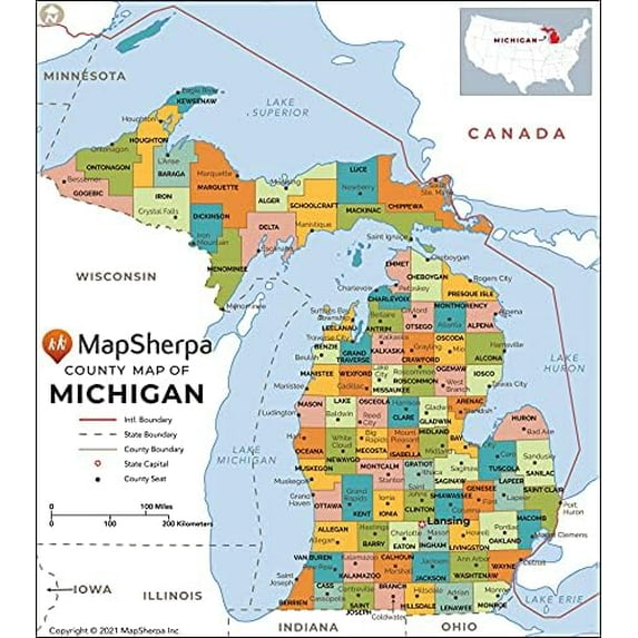 Michigan Counties Map - Standard - 36" x 40.75" Paper - Walmart.com