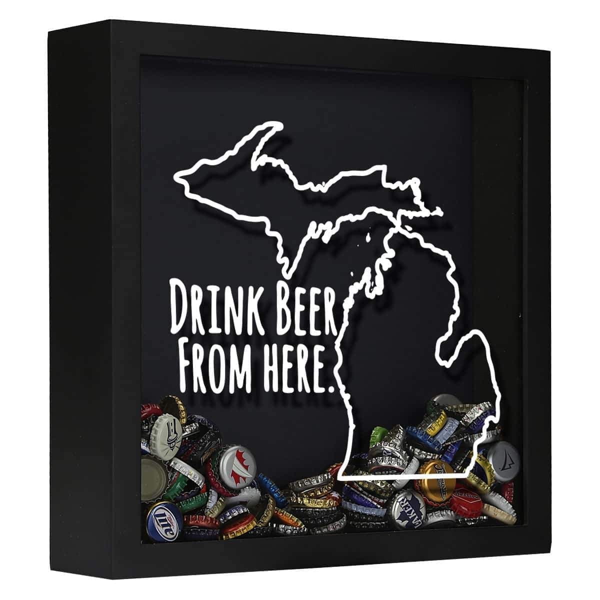 Torched Michigan Drink Beer Shadow Box Wall Mount Decor 13"x13"x3 ...