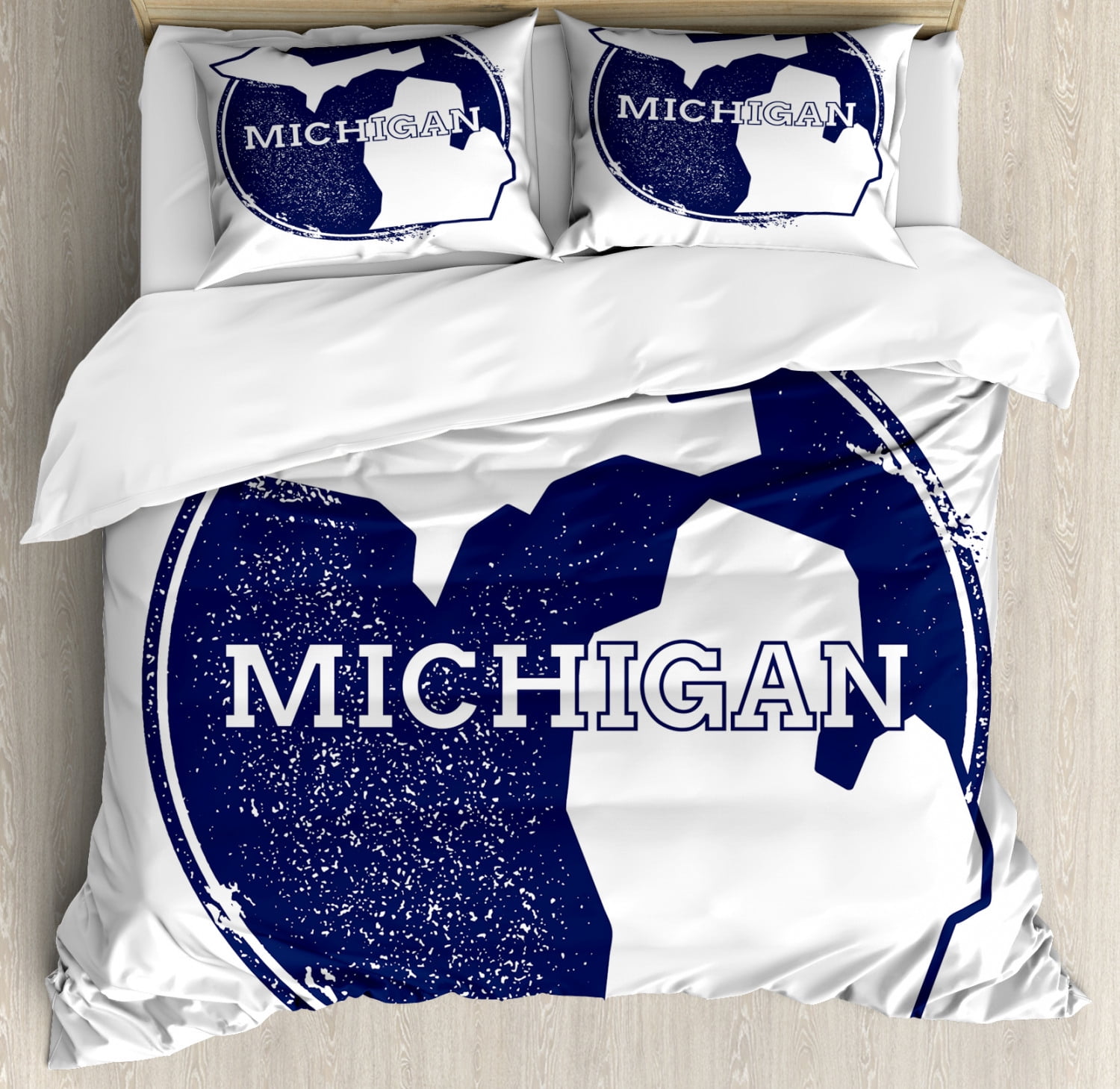 Michigan Duvet Cover Set Queen Size, Grunge Rubber Stamp with the Name ...