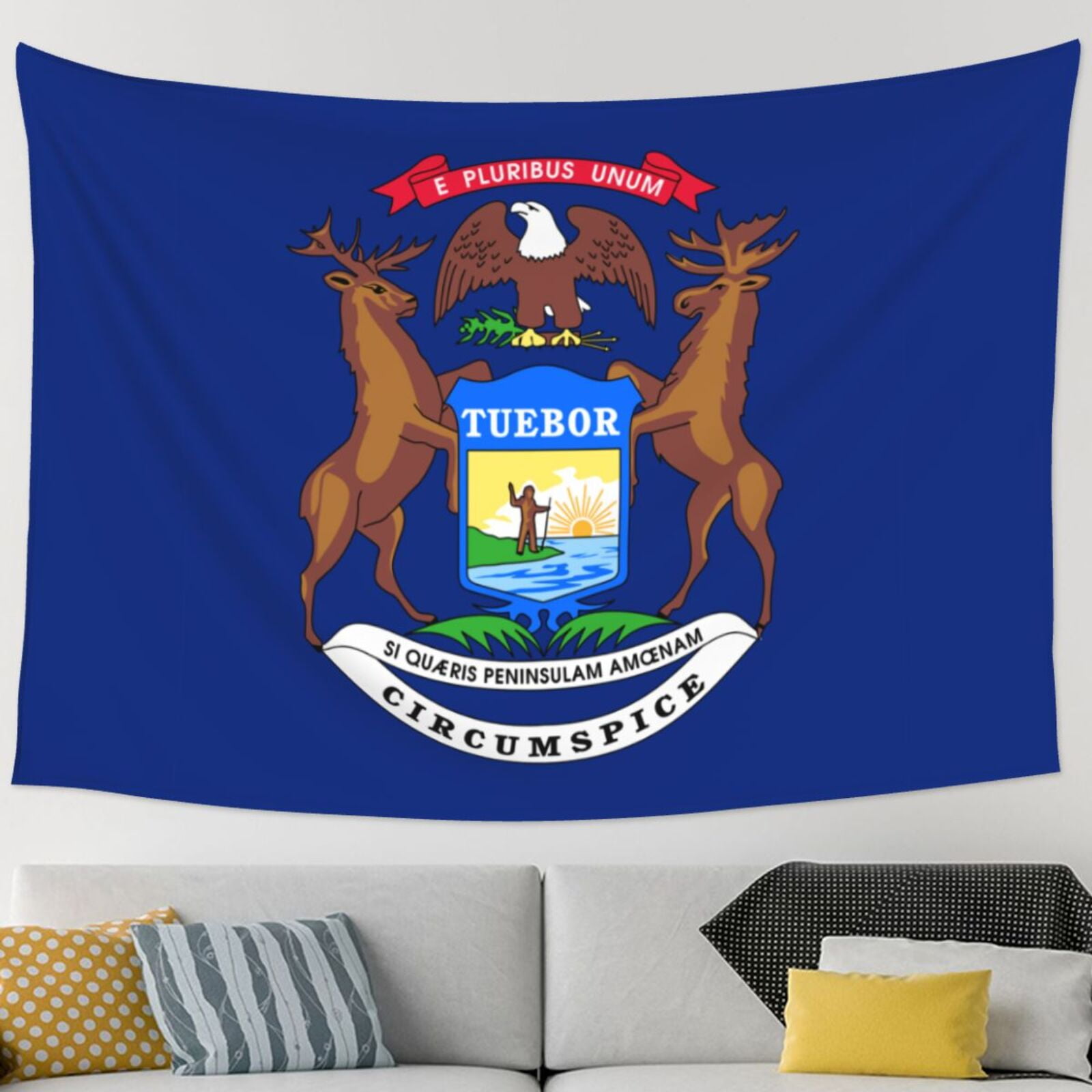 Michigan Flag Tapestry Wall Hanging Tapestry For Bedroom Living Room ...