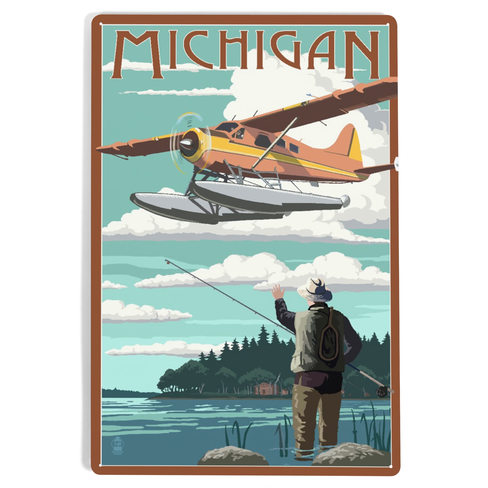 Michigan, Float Plane and Fisherman (12x18 Aluminum Art, Indoor Outdoor ...