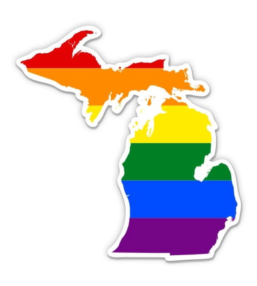 Michigan Gay Flag State Shape Rainbow Pride LGBT - 8" Vinyl Sticker ...