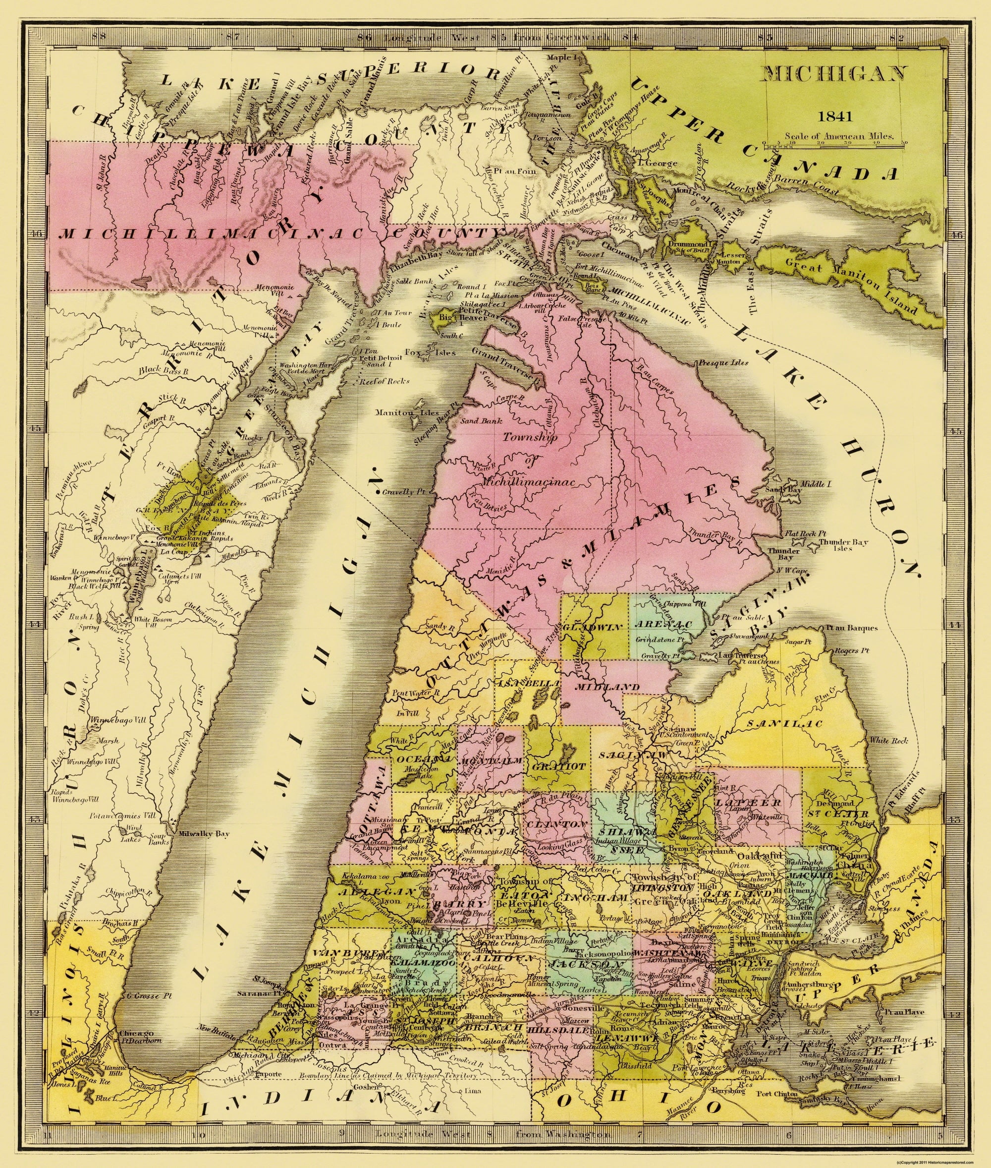 Historic State Map - Michigan - Greenleaf 1841 - 23 x 27.06 - Vintage ...