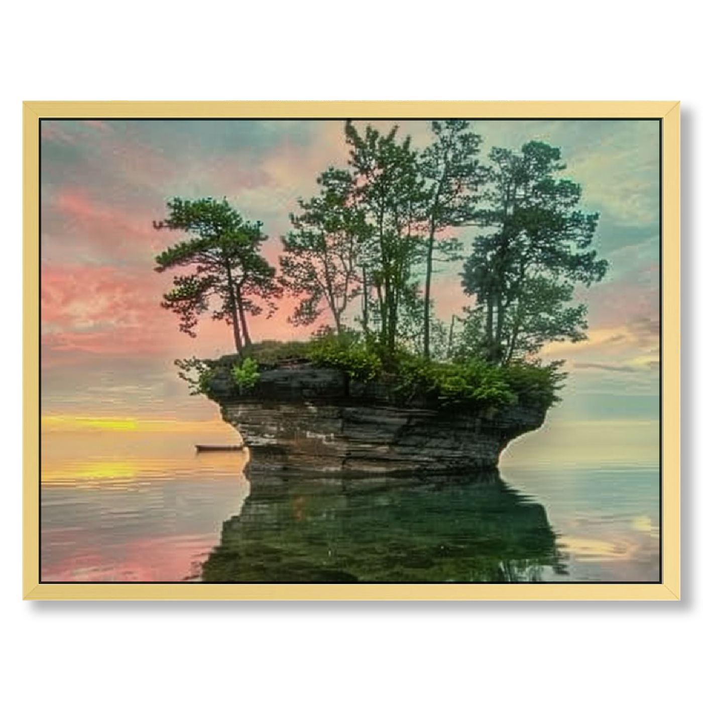 Michigan Lake Huron Sunset Rock Trees Landscape Modern Wall Art Poster ...