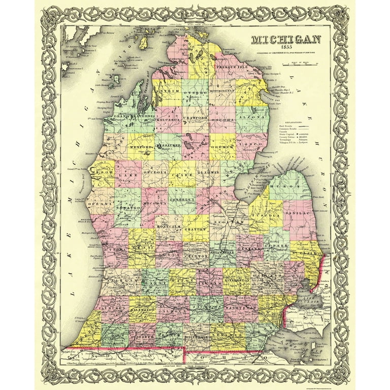 Printable Map Of Michigan Lower Peninsula Historic State Map