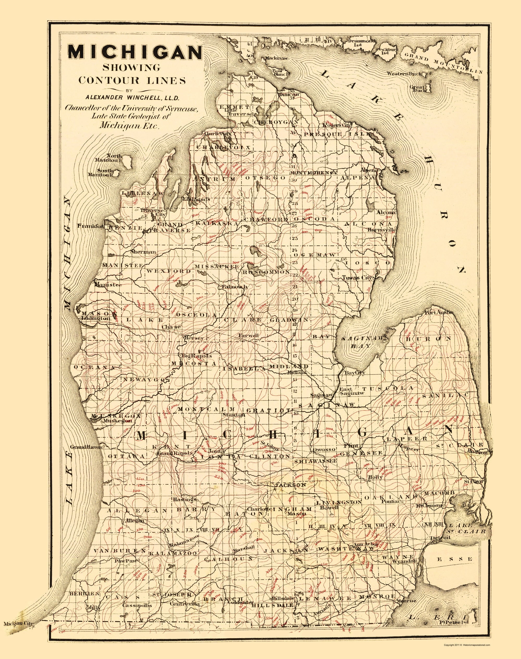 Historic State Map - Michigan Lower Peninsula - Tackabury 1873 - 23 x ...