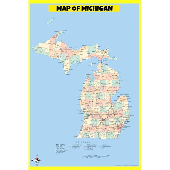 Michigan Map Poster - Laminated Wall Map - Style A - 20x30 - Ideal for ...