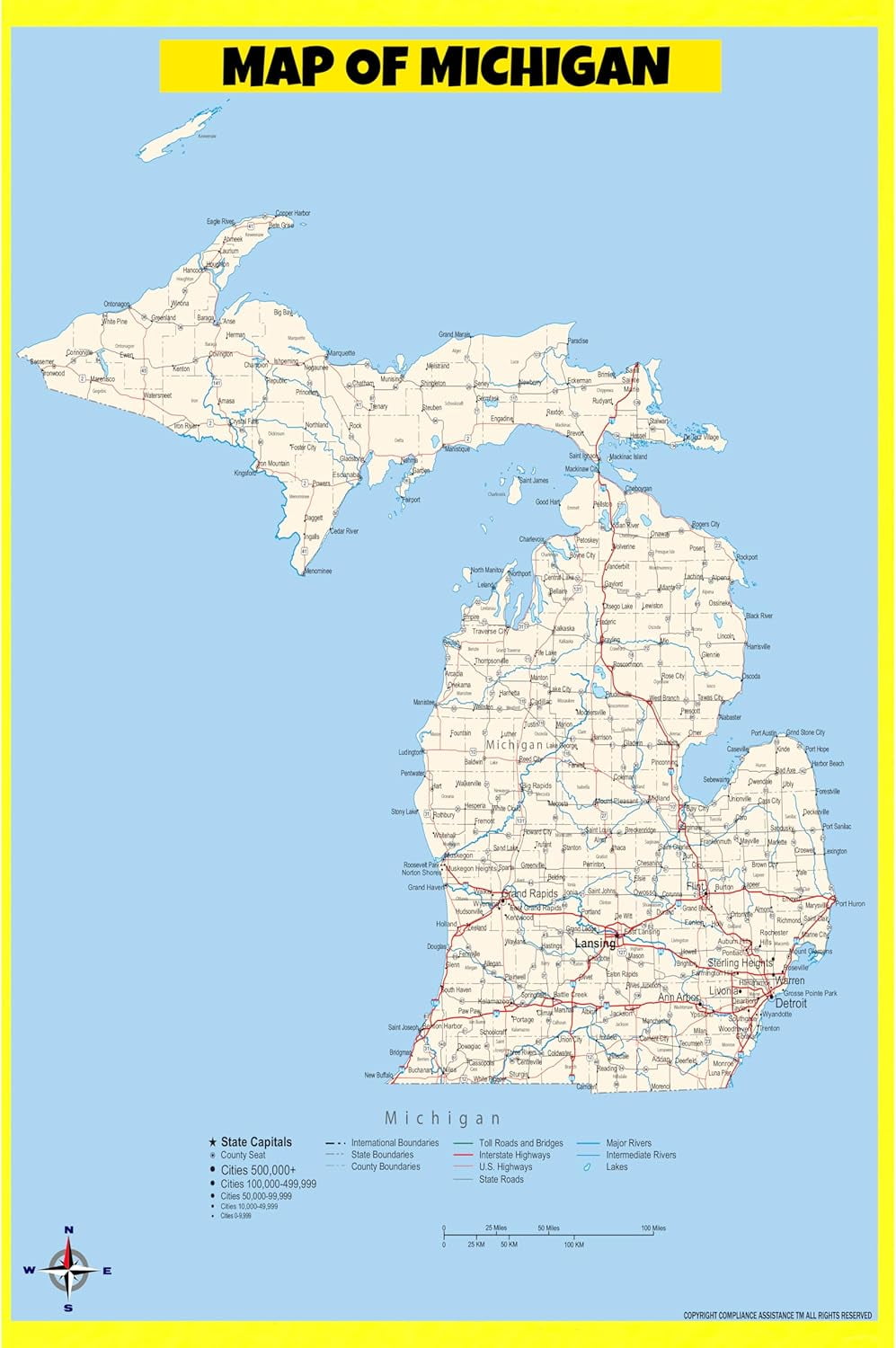 Michigan Map Poster - Laminated Wall Map - Style B - 20x30 - Ideal for ...