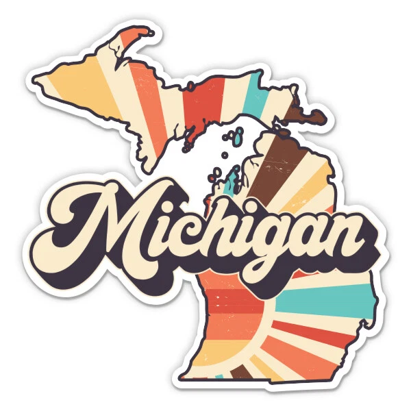 Michigan Retro Style State Sticker Phone Decal Water Bottle Stickers ...