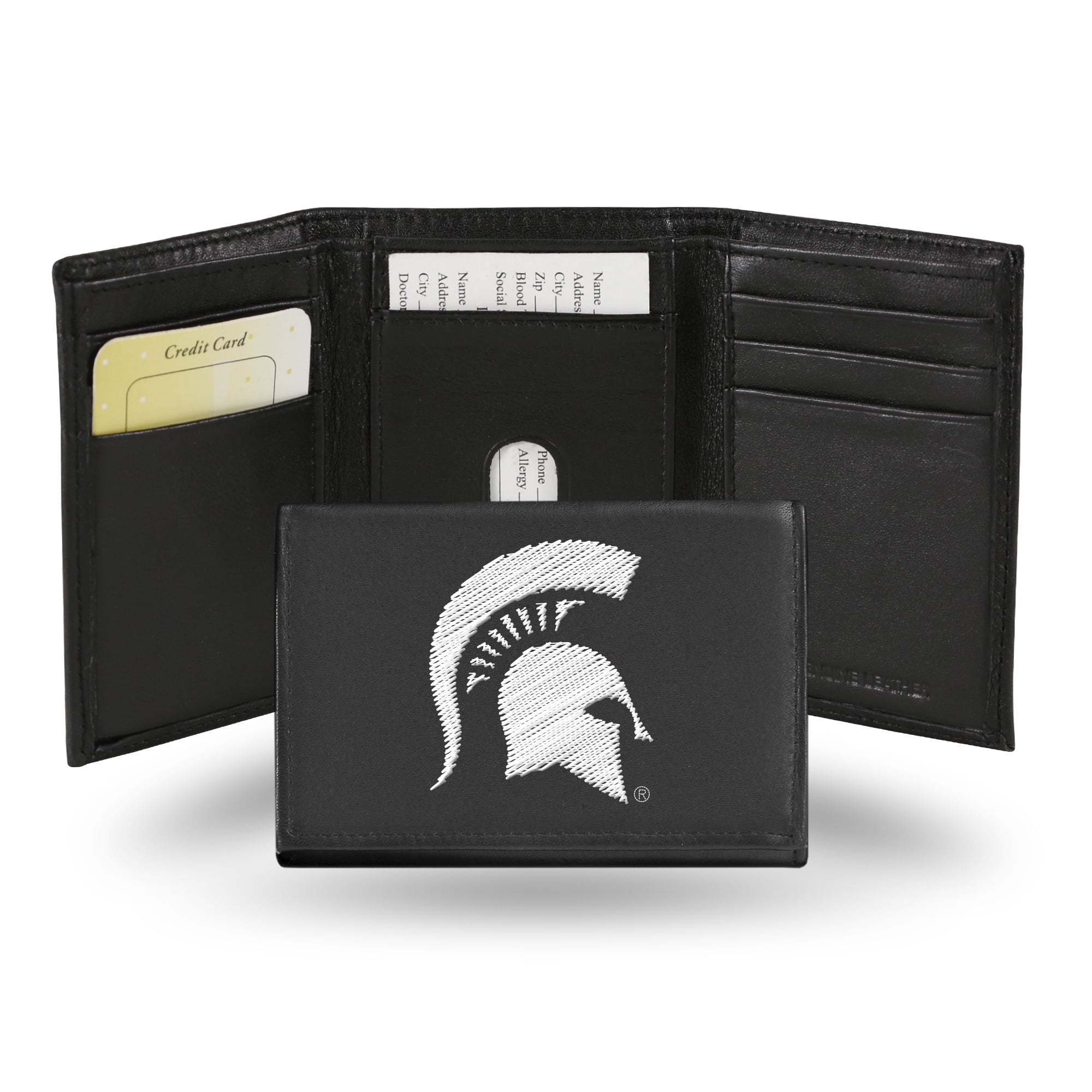 Michigan-St-Spartan's Embroidered Black Leather Trifold Wallet ...
