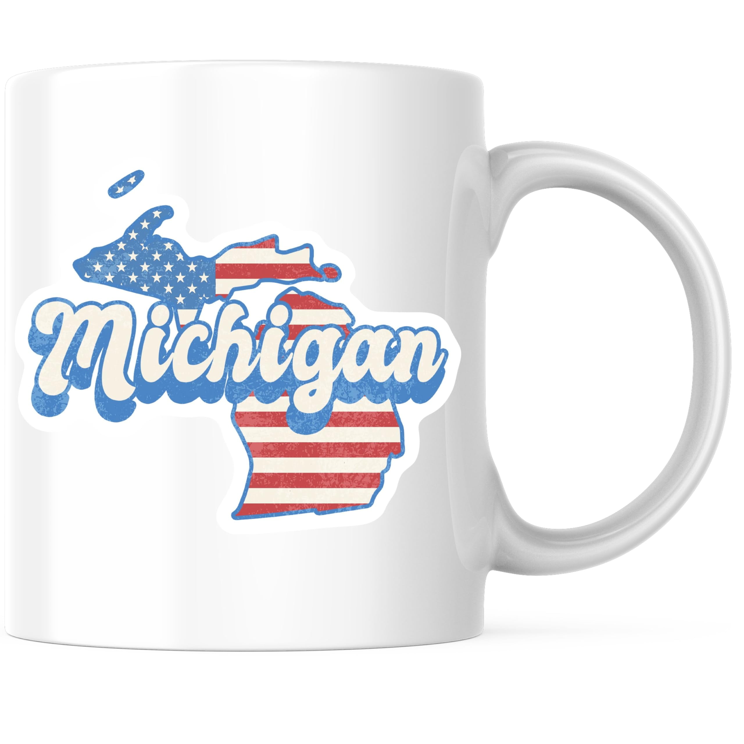 Michigan State Outline Coffee Mug - MI State Shape with USA Flag - 11 ...