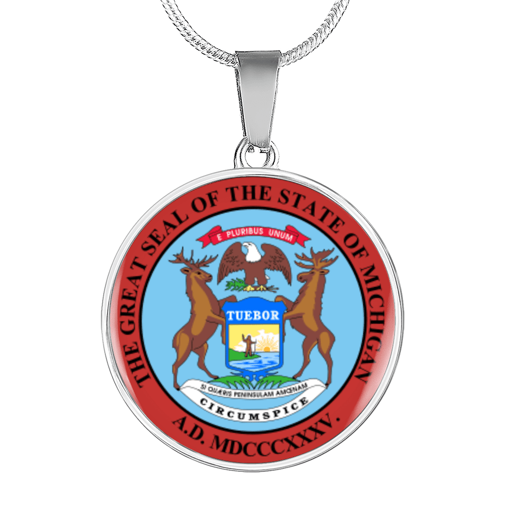 Michigan State Seal Necklace Circle Pendant Stainless Steel or 18k Gold ...