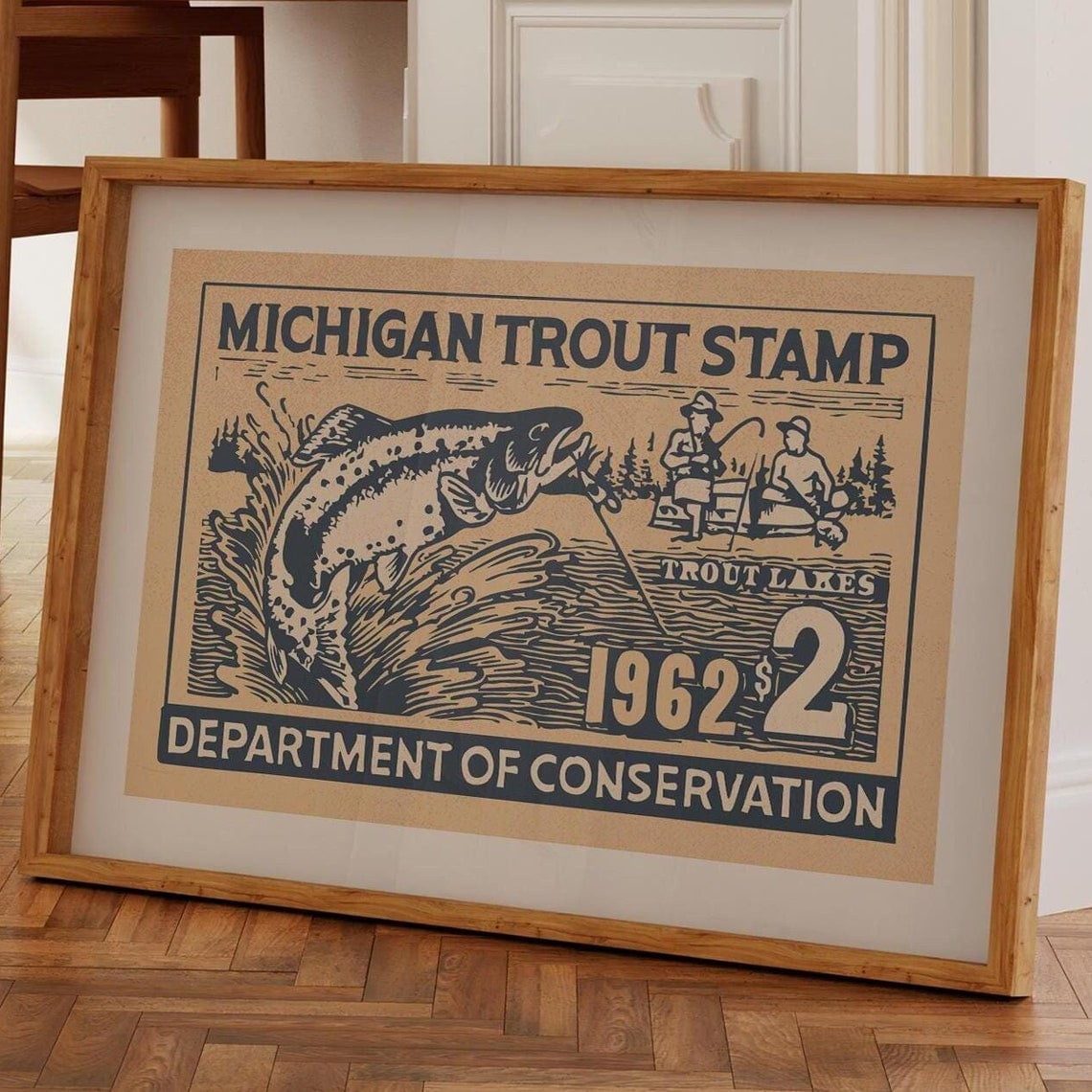 Michigan Trout Fishing Print Gift For Fisherman Retro Fishing Art ...