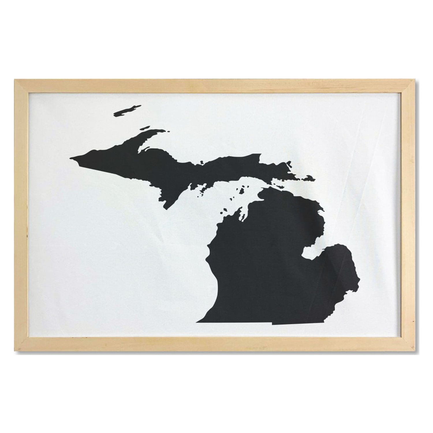 Michigan Wall Art with Frame, Abstract Black Silhouette Map of Michigan ...